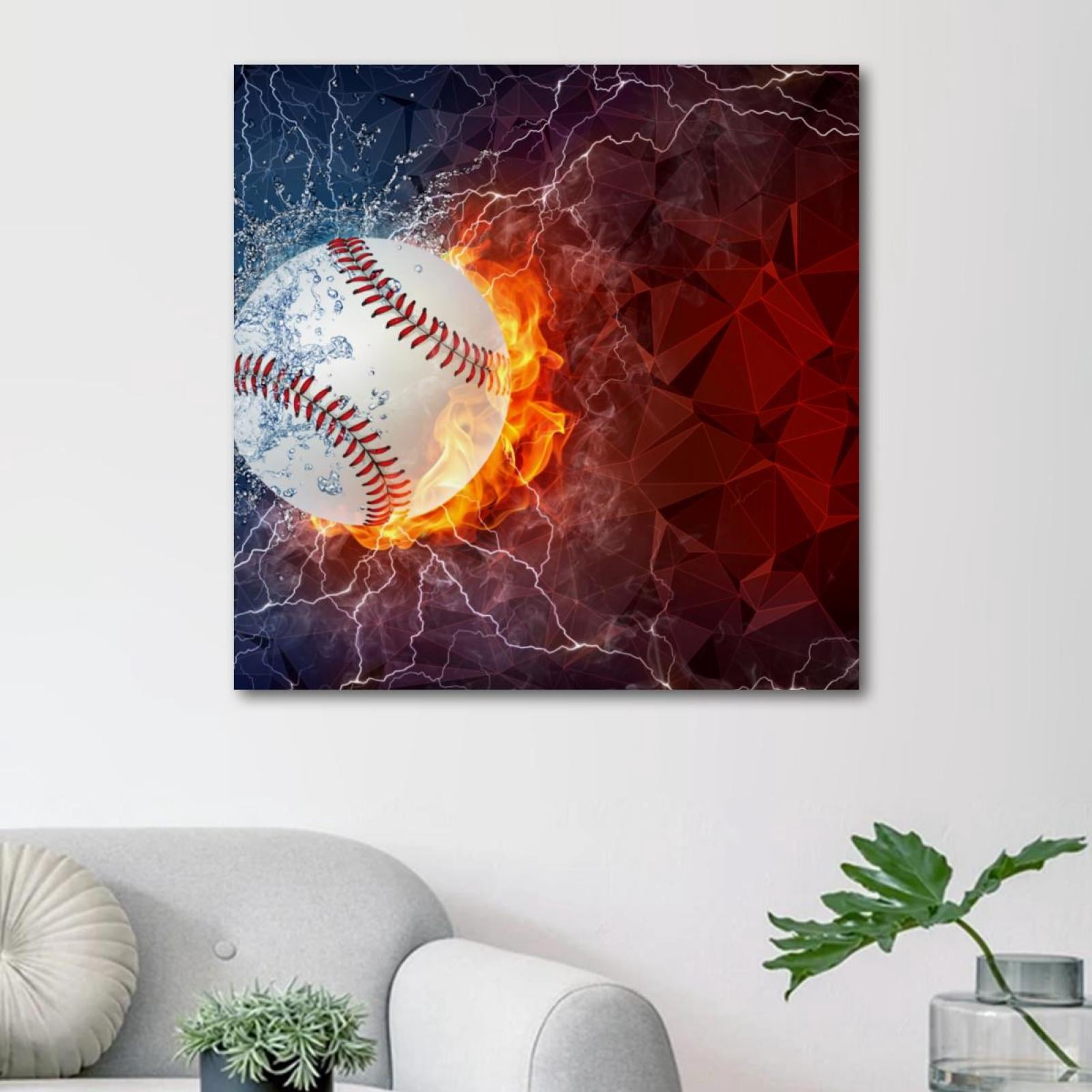 OWNSERIES Fire Baseball Sport Ball Pattern Canvas Wall Art Paintings ...