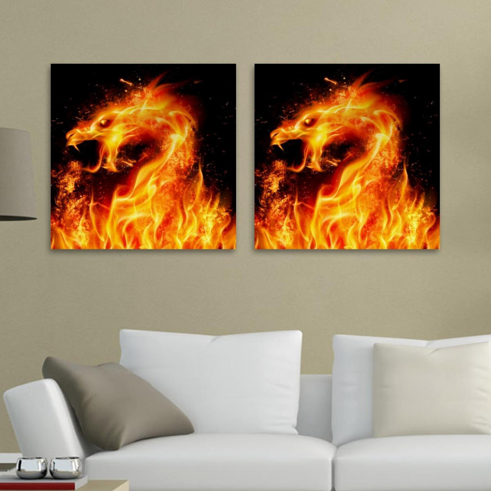 OWNSERIES Fire Dragon Pattern 2PC Canvas Wall Art Paintings for Living ...
