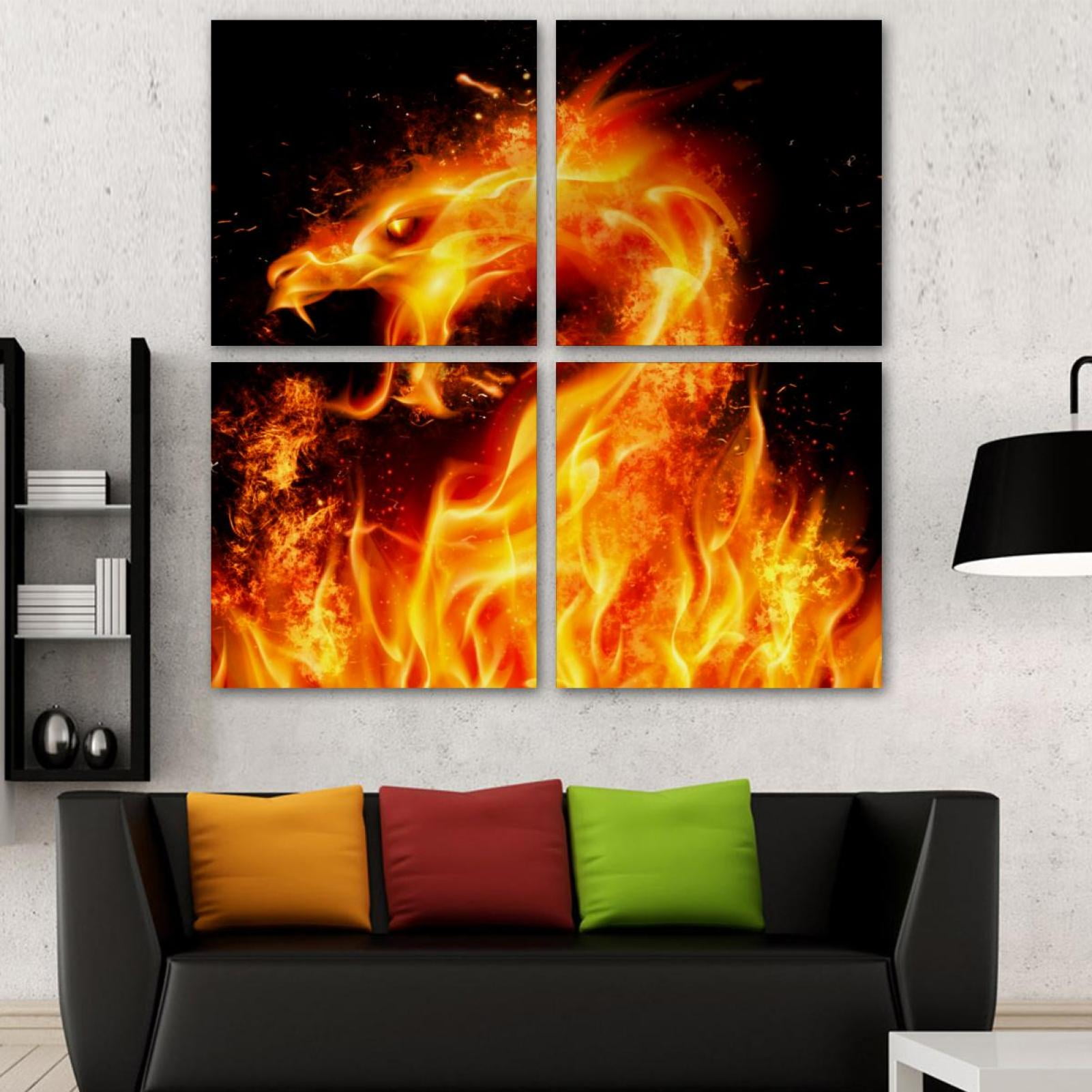OWNSERIES Fire Dragon Pattern 4PC Frameless Canvas Wall Art Paintings ...