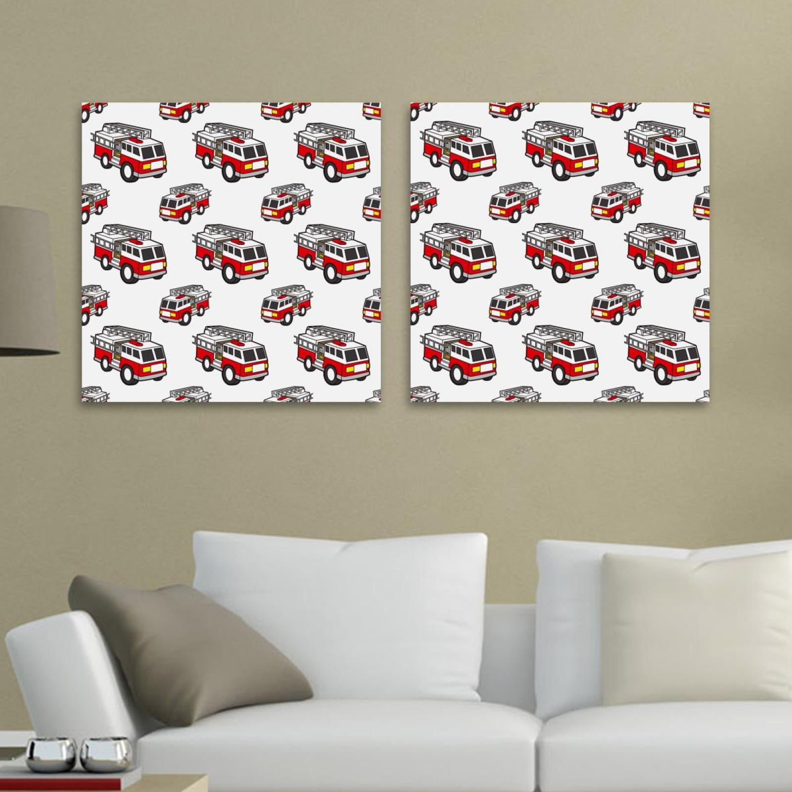 OWNSERIES Fire Truck Pattern 2PC Canvas Wall Art Paintings for Living ...