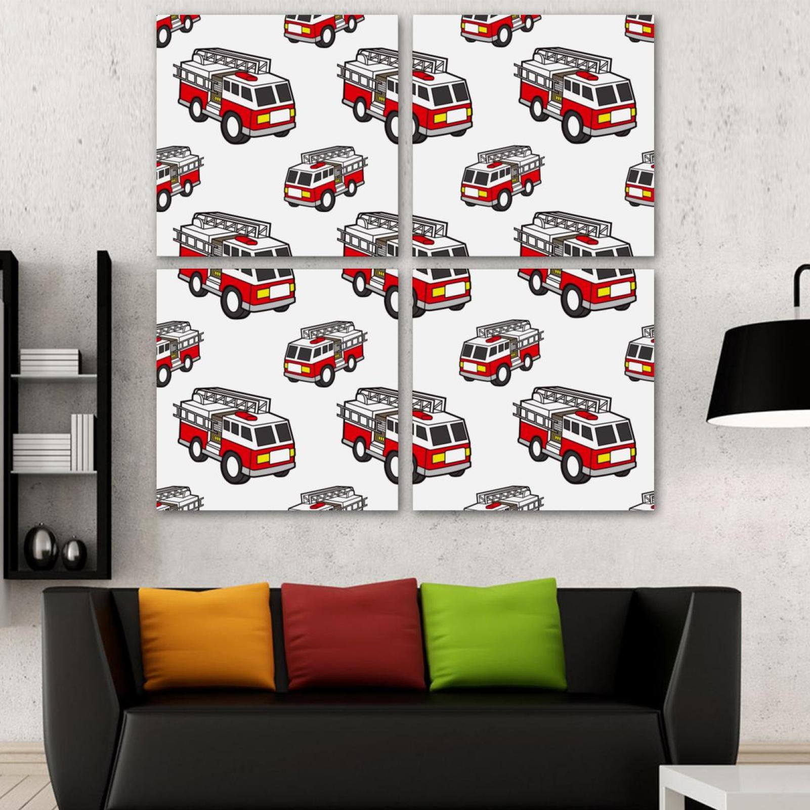 OWNSERIES Fire Truck Pattern 4PC Frameless Canvas Wall Art Paintings ...