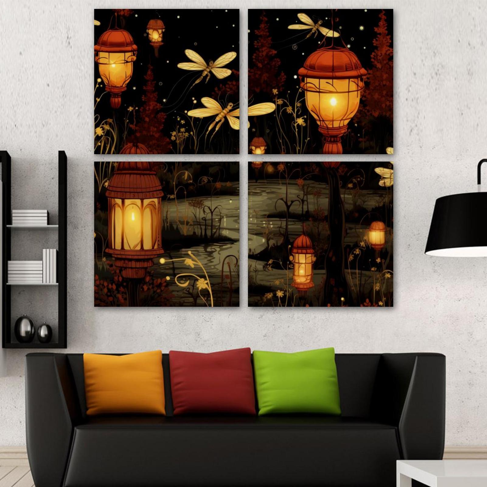 OWNSERIES Firefly Pattern Pattern 4PC Frameless Canvas Wall Art ...