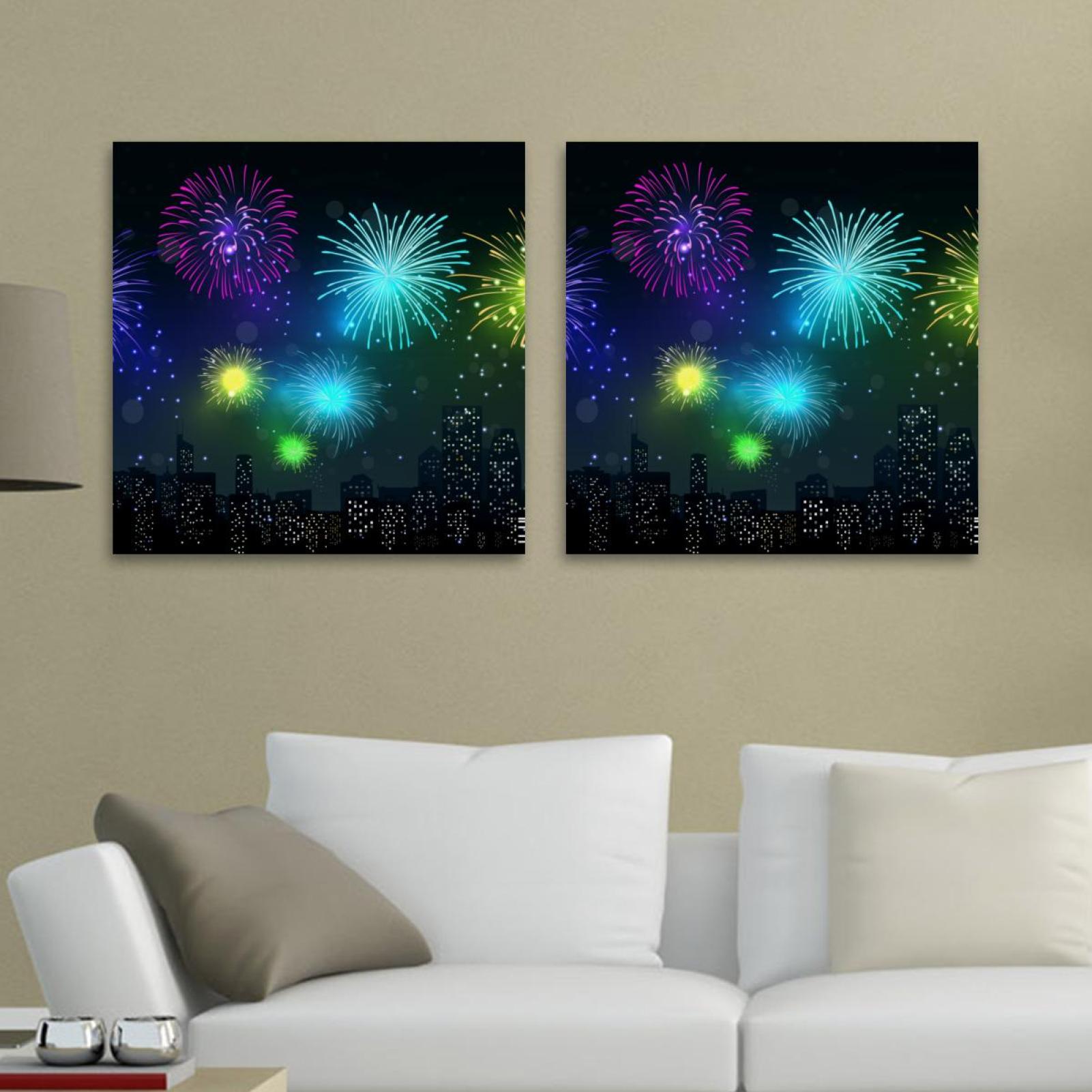 OWNSERIES Fireworks Sparklers on City Night Scene Pattern 2PC Canvas ...