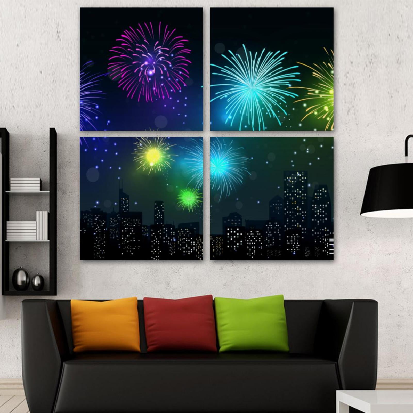 OWNSERIES Fireworks Sparklers on City Night Scene Pattern 4PC Frameless ...
