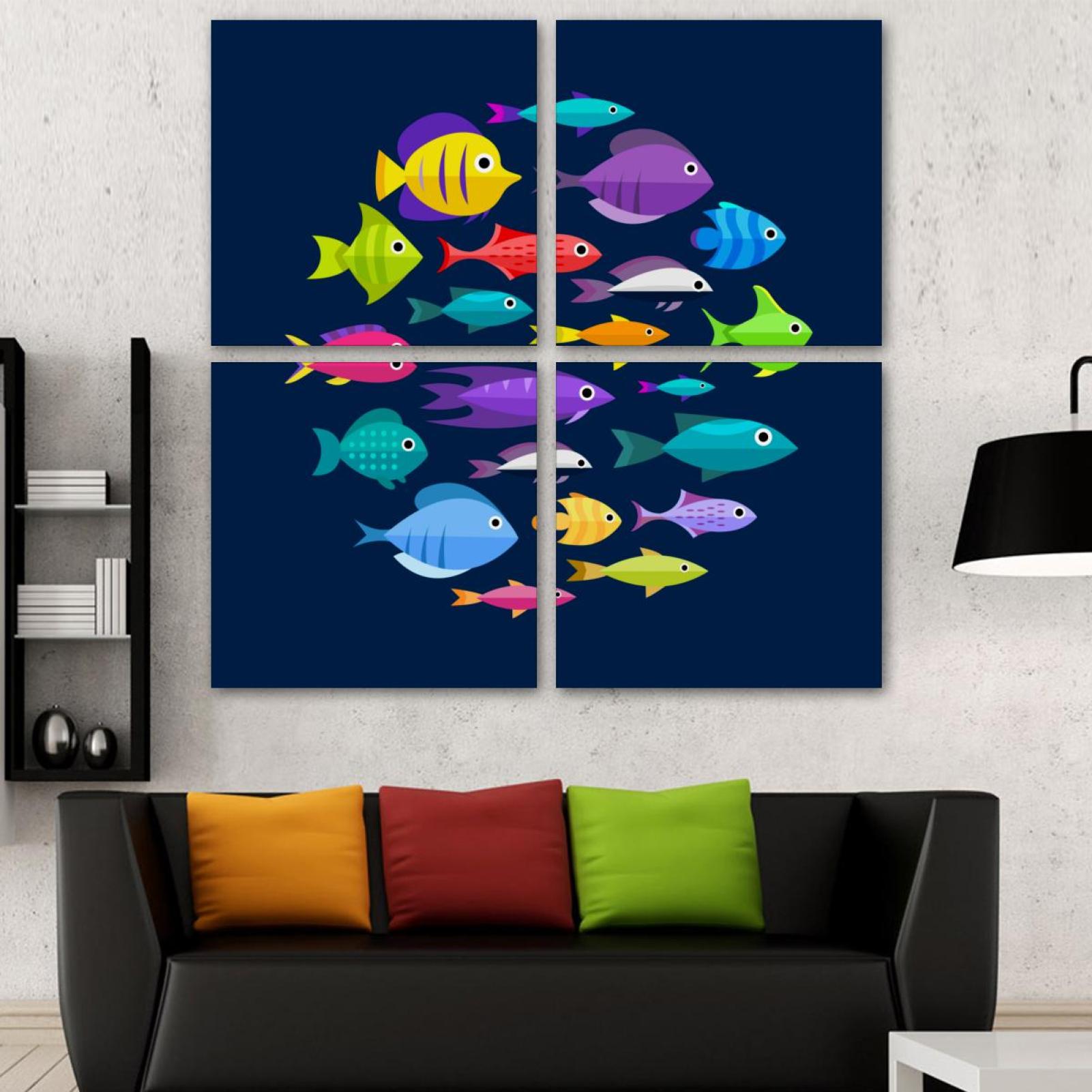 OWNSERIES Fish Collection Cartoon Pattern 4PC Frameless Canvas Wall Art ...