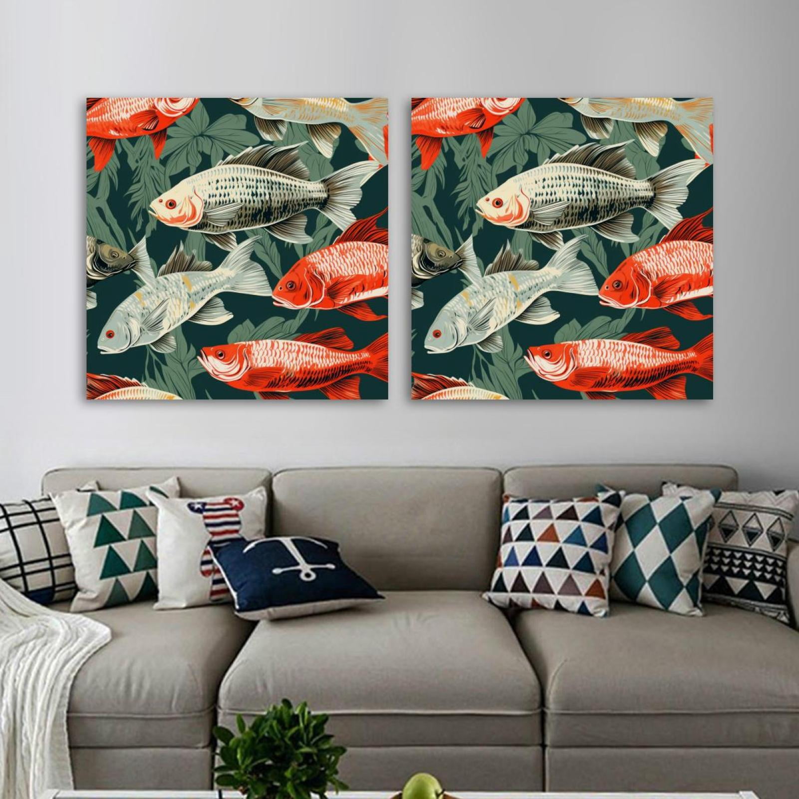 OWNSERIES Fish Pattern 2PC Canvas Wall Art Paintings for Living Room ...