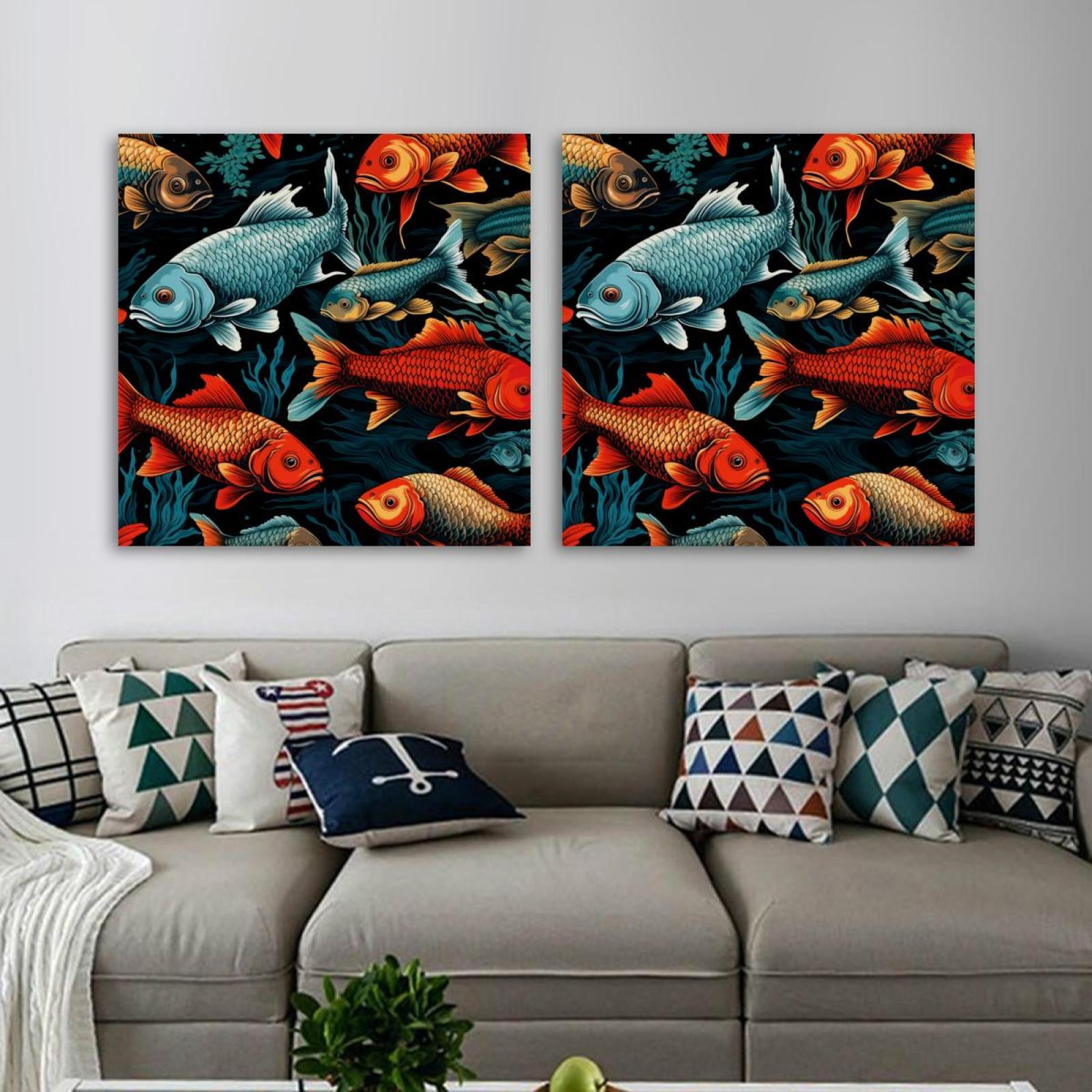 OWNSERIES Fish Pattern 2PC Canvas Wall Art Paintings for Living Room ...