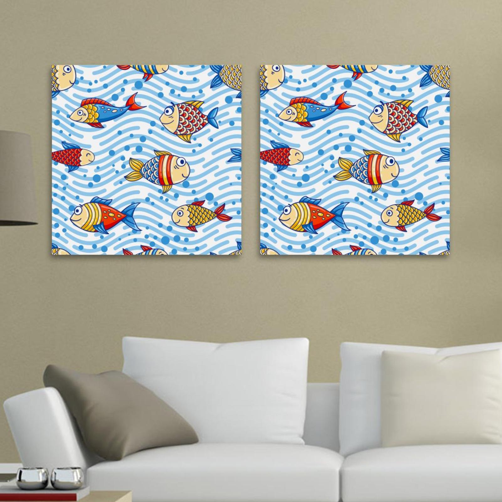 OWNSERIES Fish Stripe Ocean Pattern 2PC Canvas Wall Art Paintings for ...