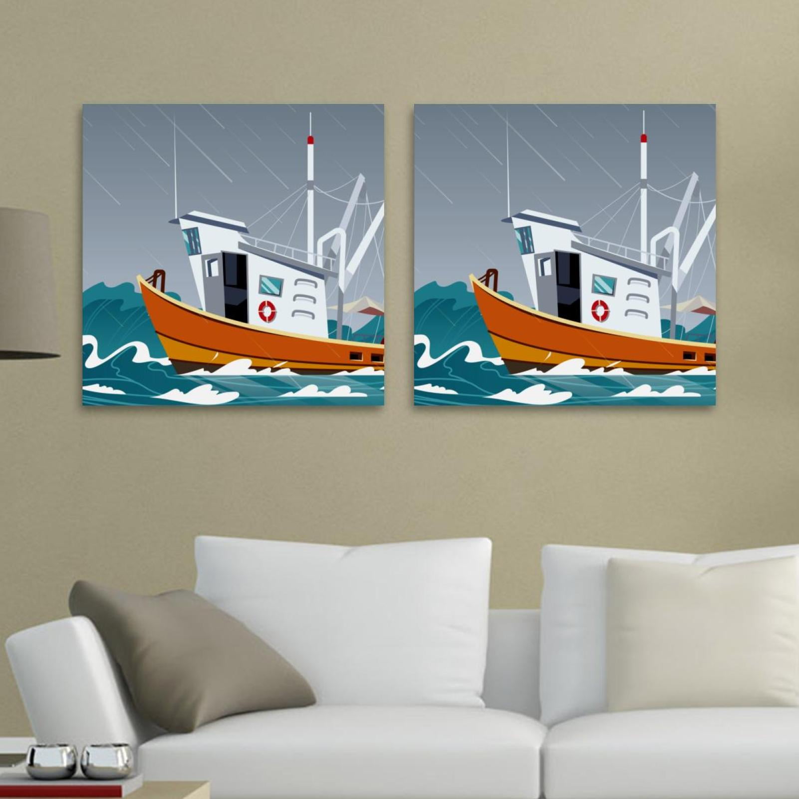 OWNSERIES Fishing Trawler Stormy Day Pattern 2PC Canvas Wall Art ...