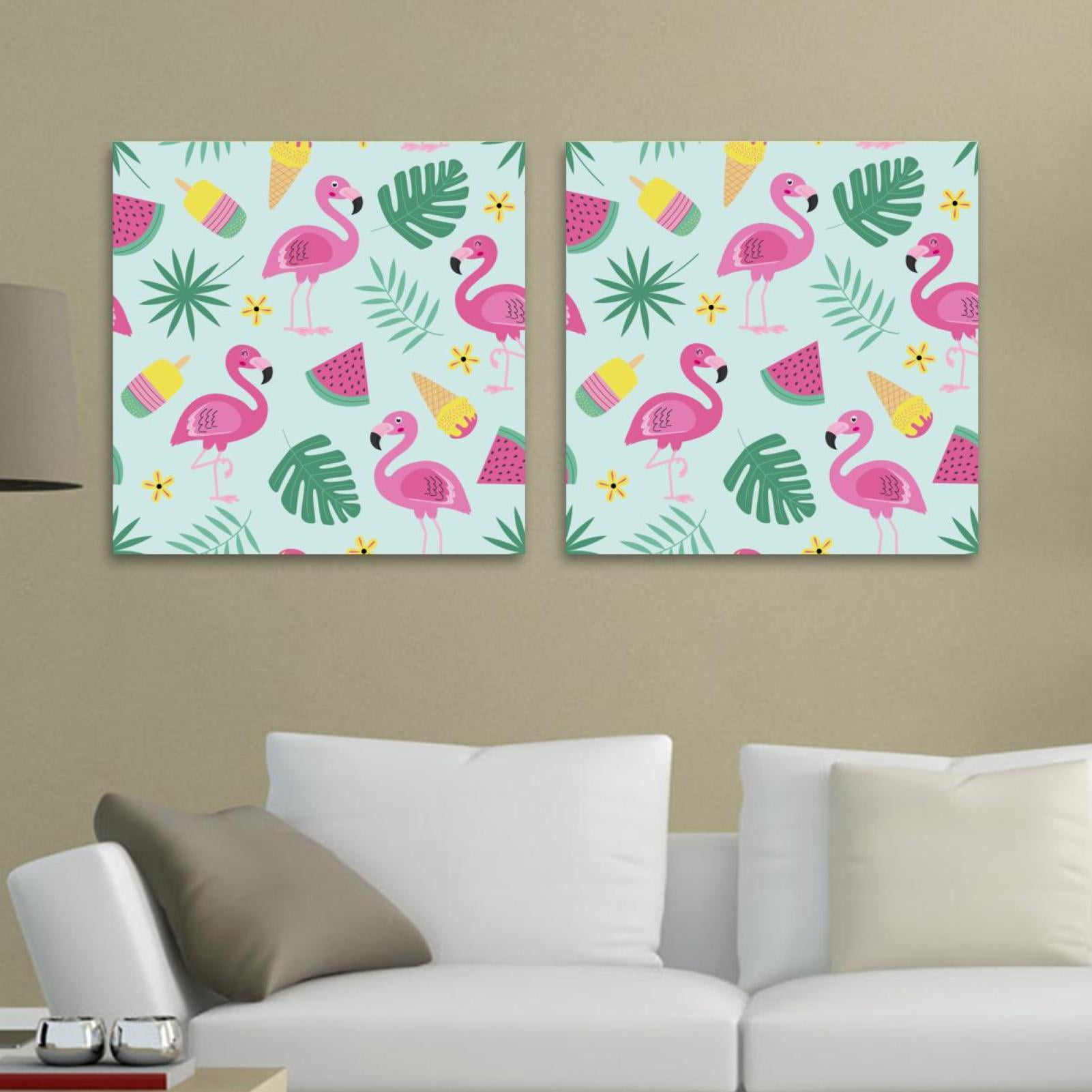 OWNSERIES Flamingo Summer Green Pattern 2PC Canvas Wall Art Paintings ...