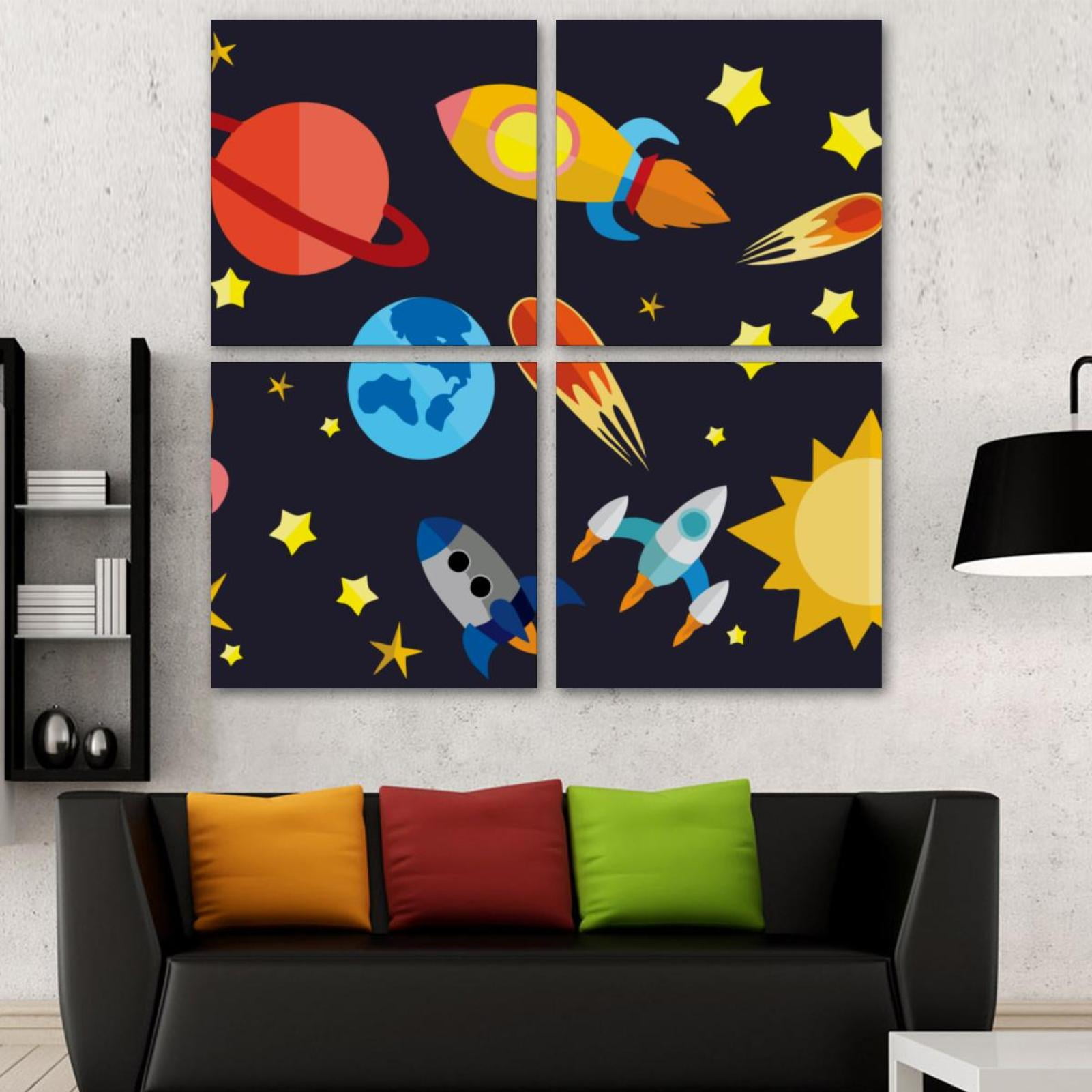 OWNSERIES Flat Space Ship Pattern 4PC Frameless Canvas Wall Art ...