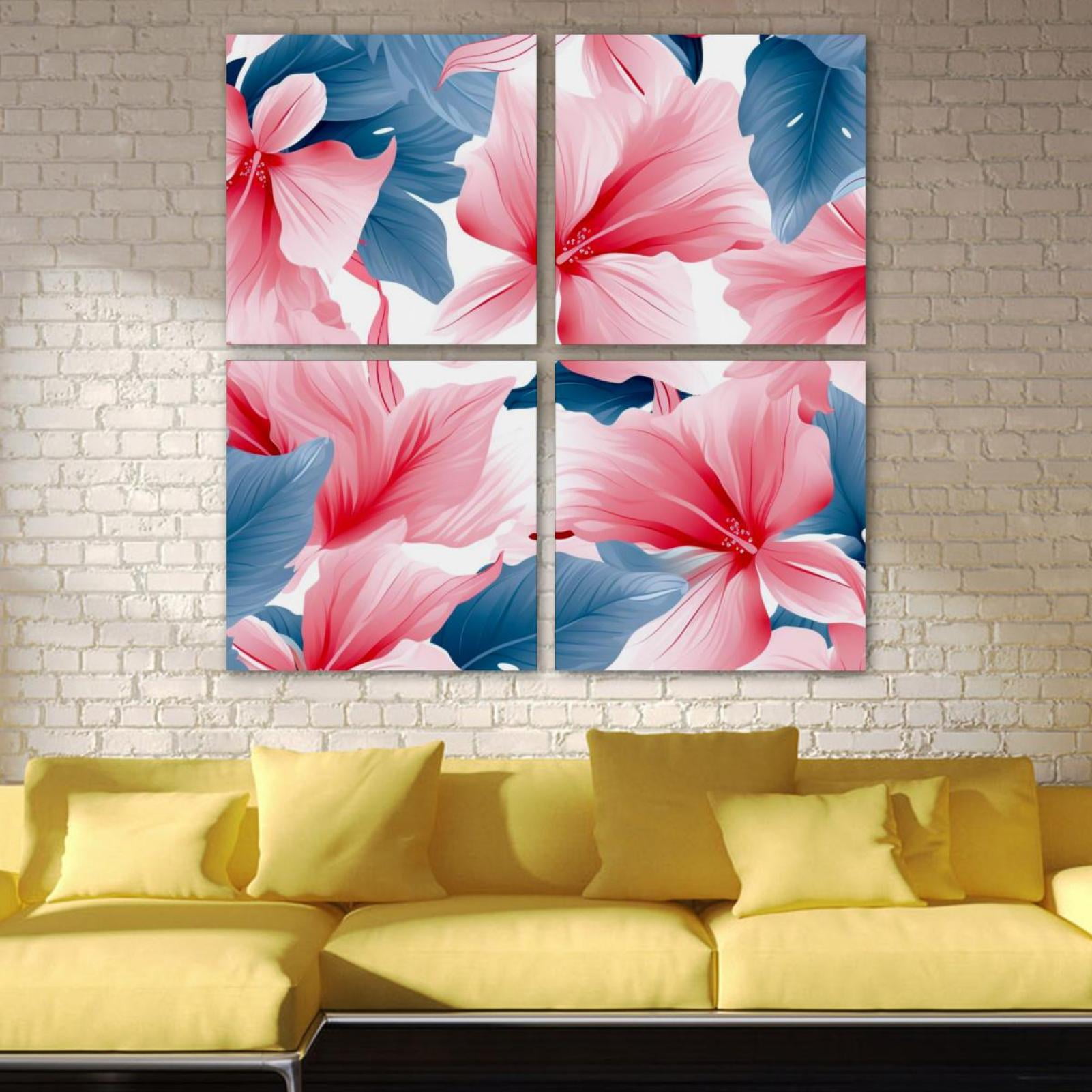 OWNSERIES Floral Pattern Pattern 4PC Frameless Canvas Wall Art Paintings for Living Room Canvas ...