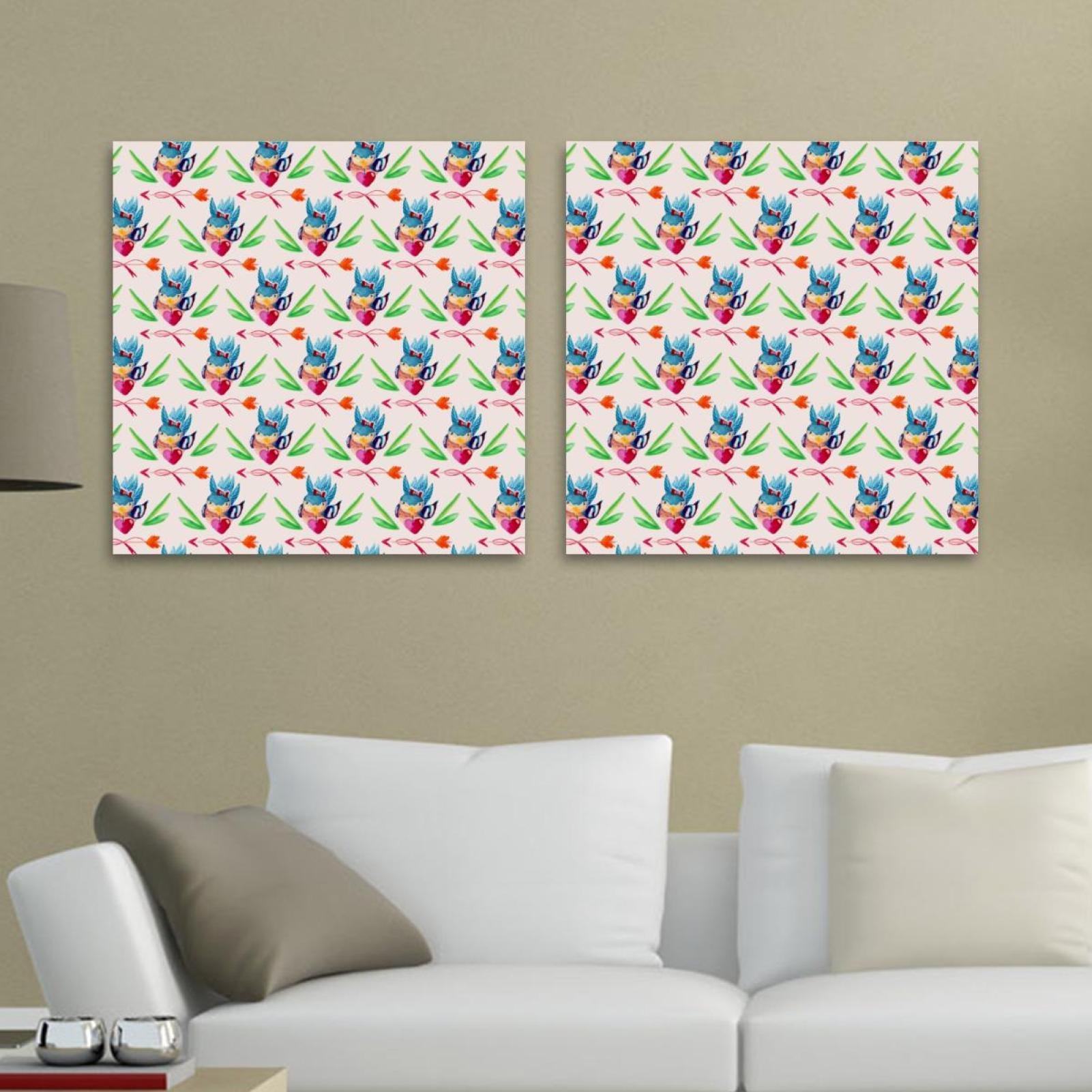 OWNSERIES Floral Pattern with Cute Bird Pattern 2PC Canvas Wall Art ...