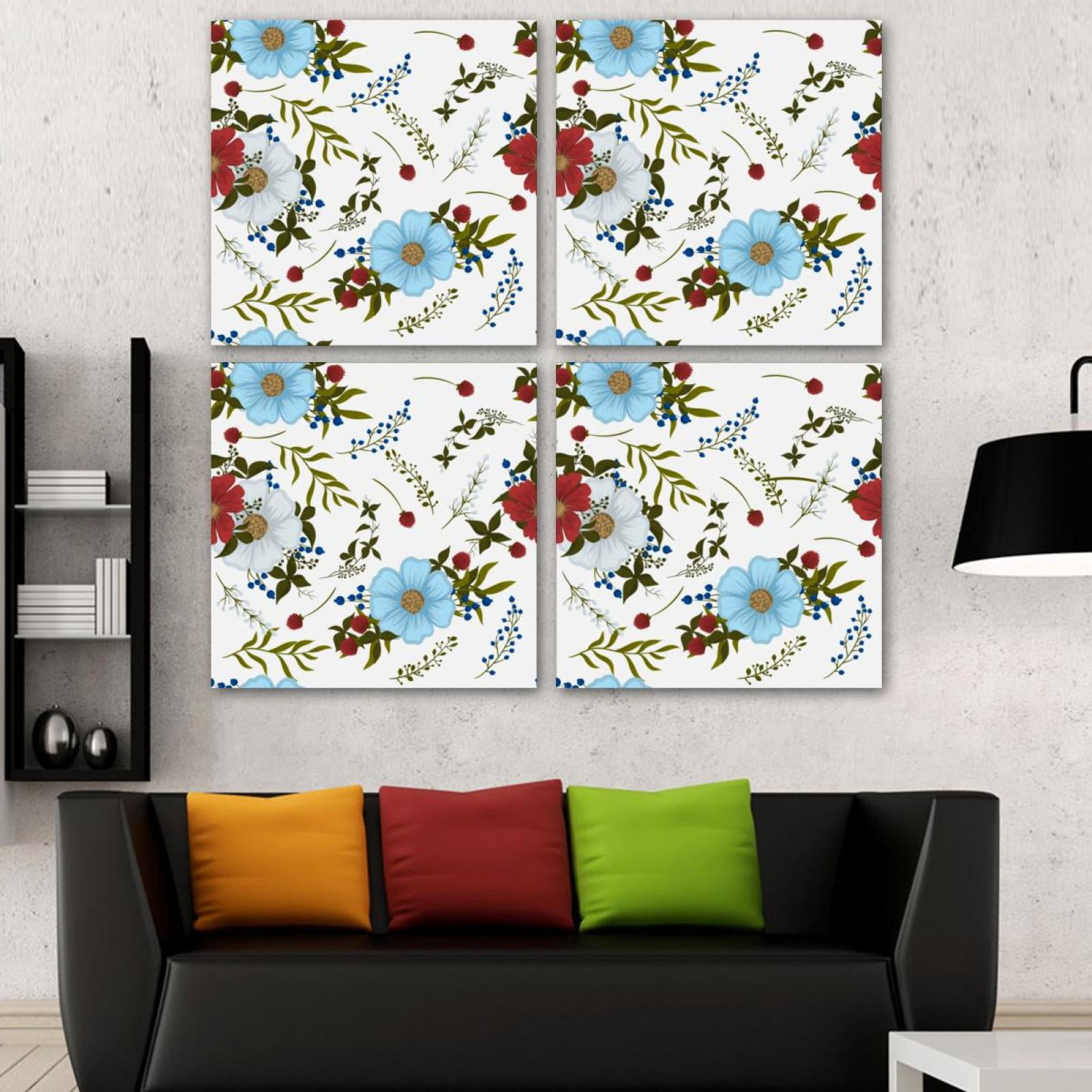 OWNSERIES Floral Plant Retro Pattern 4PC Frameless Canvas Wall Art ...