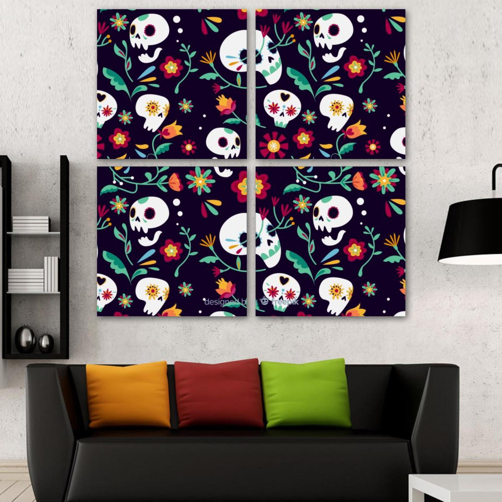 OWNSERIES Floral Skulls Pattern 4PC Frameless Canvas Wall Art Paintings ...