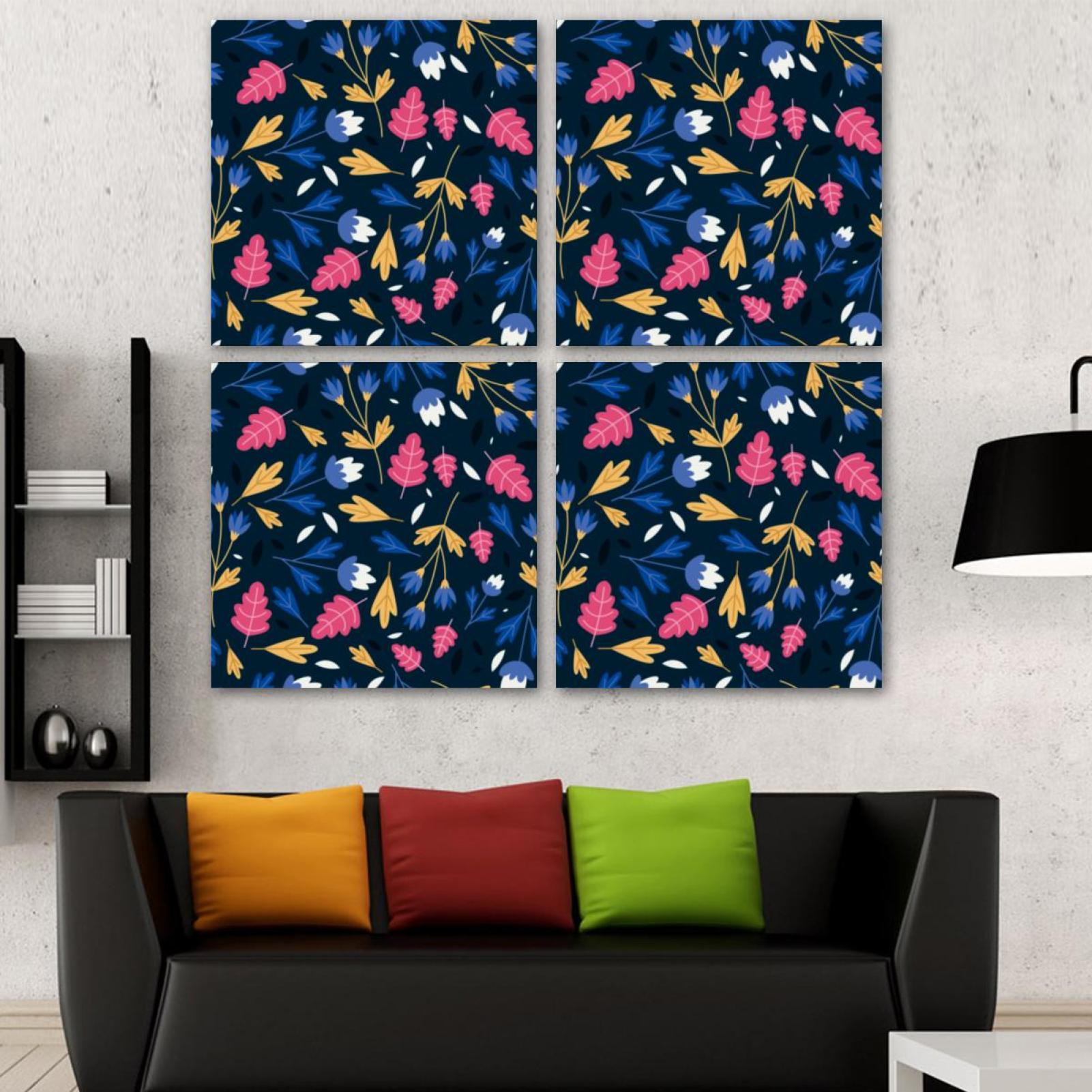OWNSERIES Floral Vintage Seamless Pattern Pattern 4PC Frameless Canvas Wall Art Paintings for ...