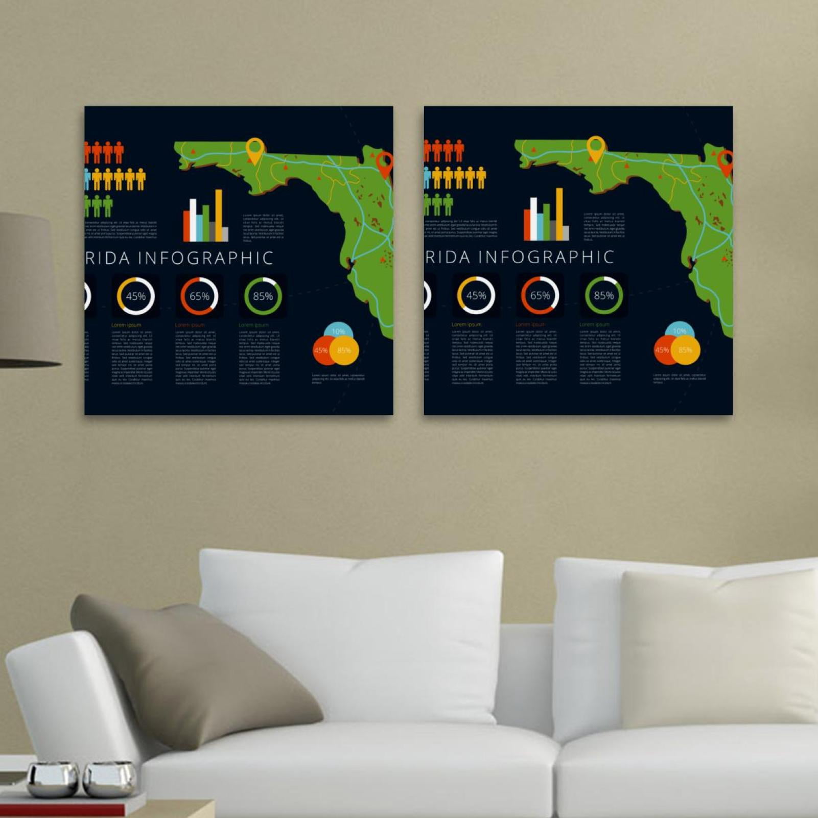 OWNSERIES Florida Map Illustration Pattern 2PC Canvas Wall Art ...