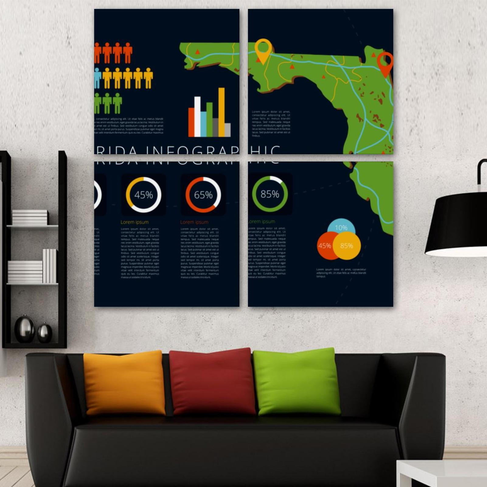 OWNSERIES Florida Map Illustration Pattern 4PC Frameless Canvas Wall ...