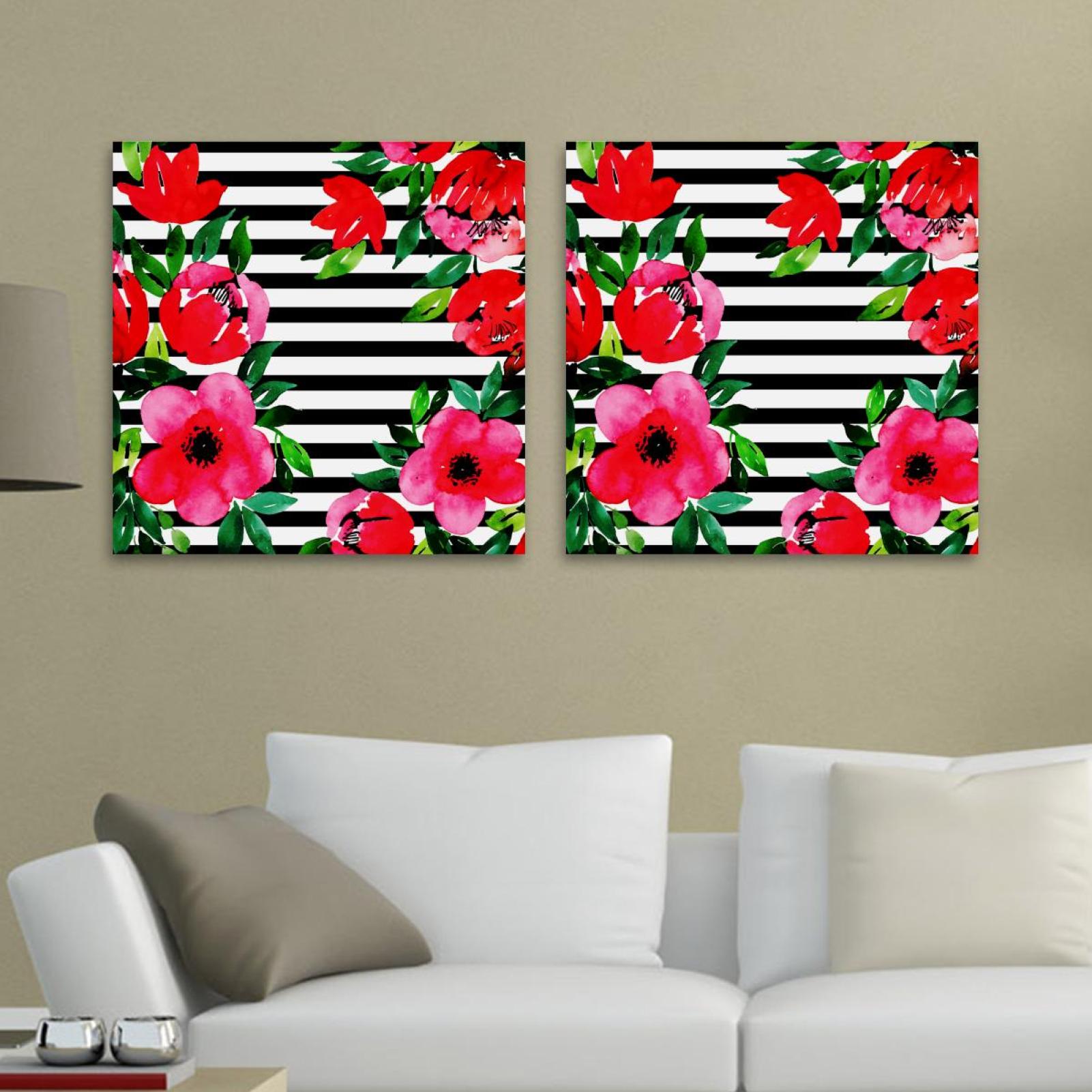 OWNSERIES Flower Floral Stripe Pattern 2PC Canvas Wall Art Paintings ...