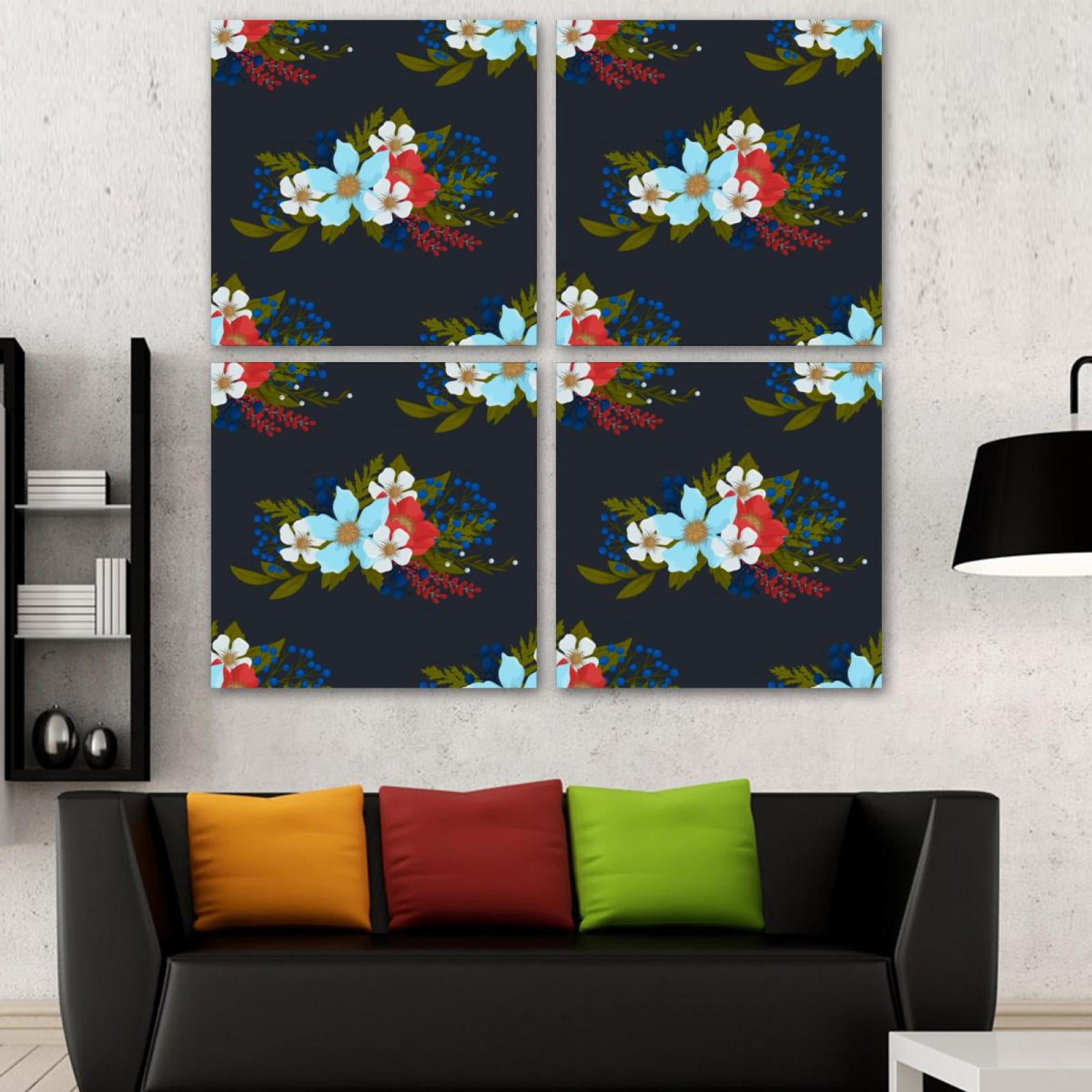 OWNSERIES Flower Seamless Pattern Pattern 4PC Frameless Canvas Wall Art ...