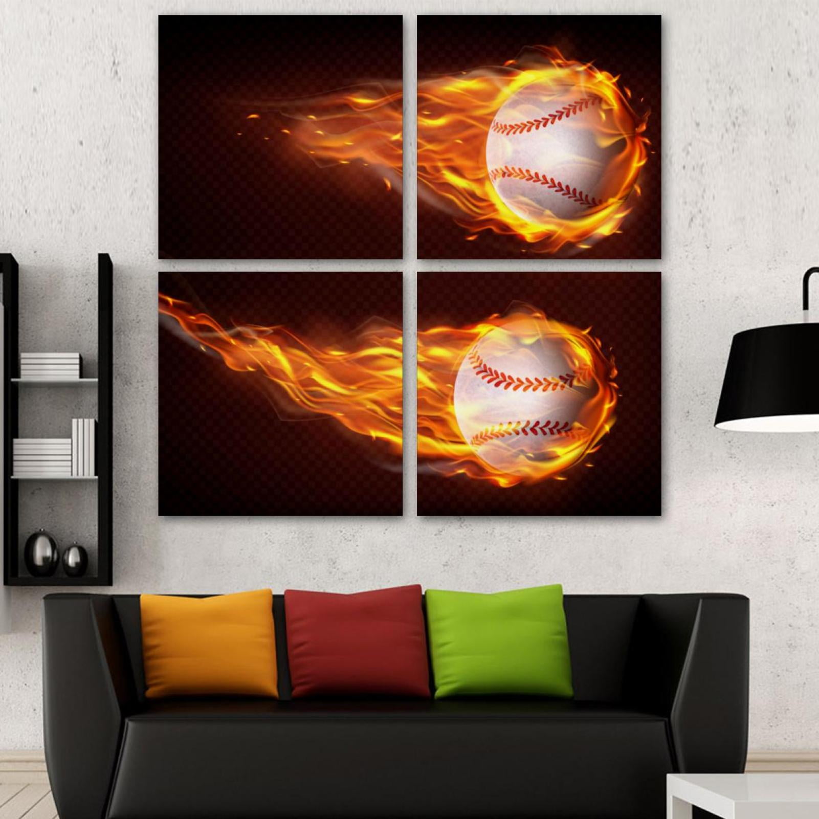 OWNSERIES Flying Baseball Pattern 4PC Frameless Canvas Wall Art ...