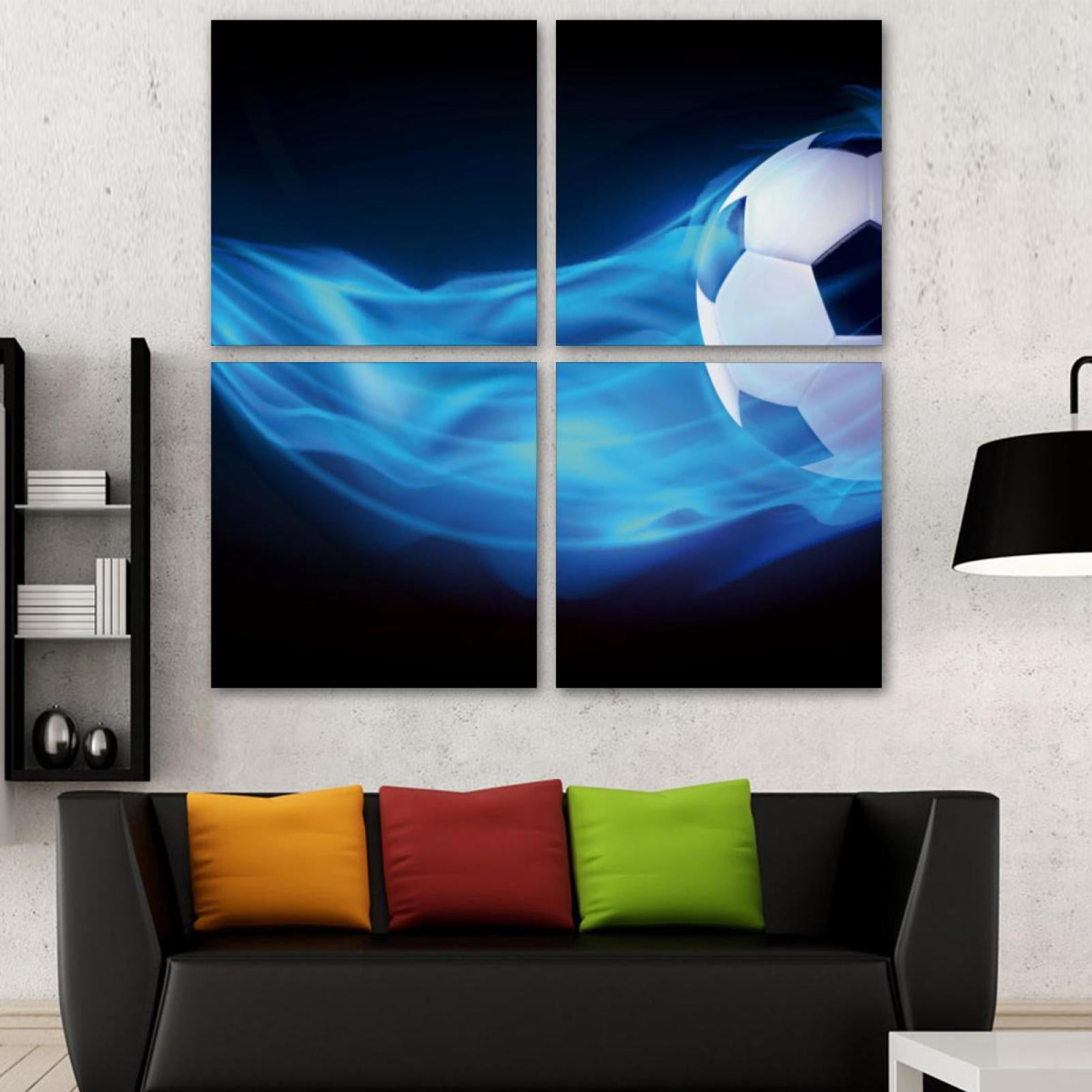 OWNSERIES Flying Football Blue Flame Pattern 4PC Frameless Canvas Wall ...