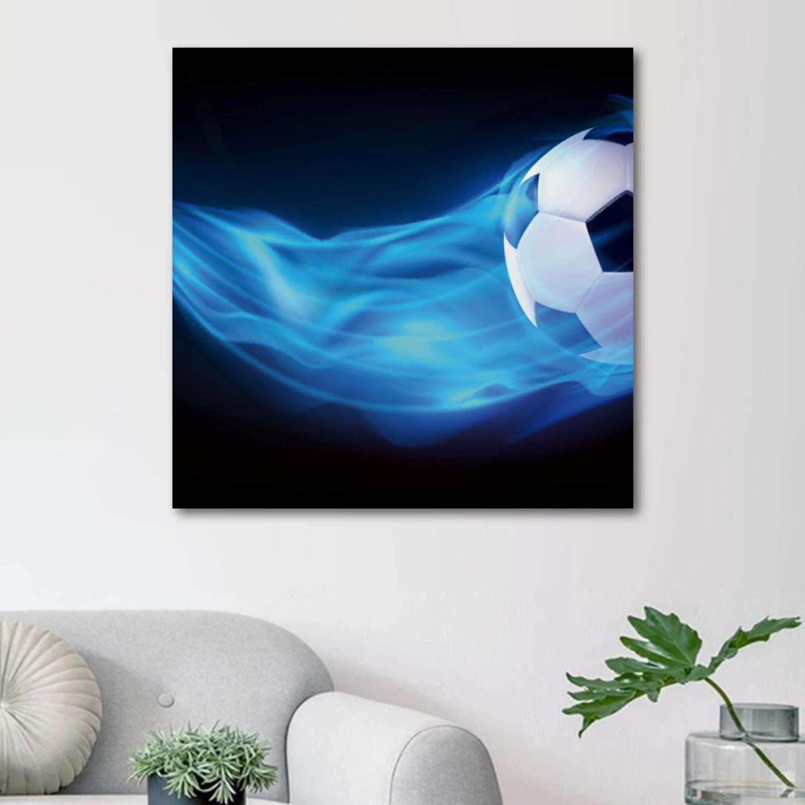 OWNSERIES Flying Football Blue Flame Pattern Canvas Wall Art Paintings ...