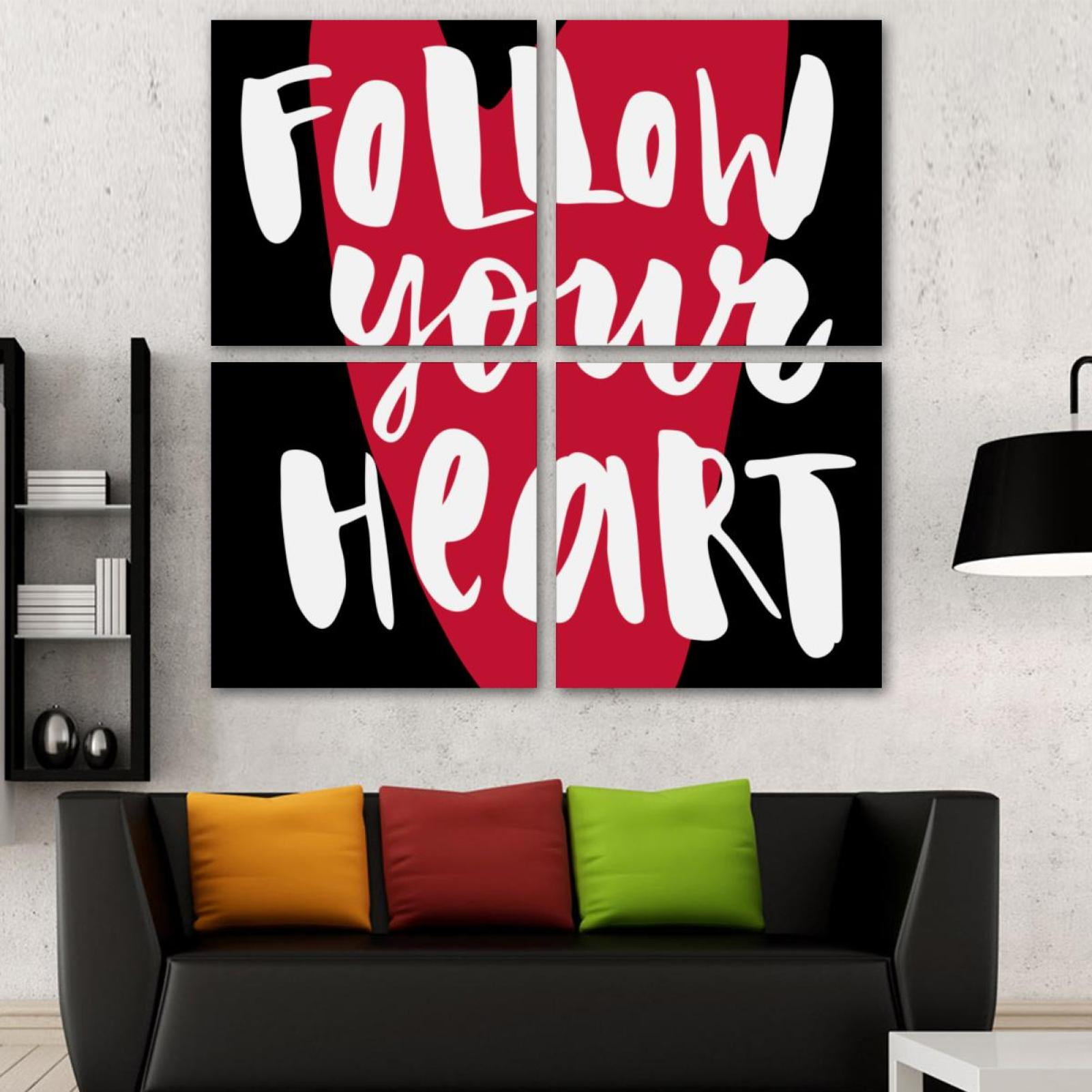 OWNSERIES Follow Your Heart Red Love Pattern 4PC Frameless Canvas Wall ...