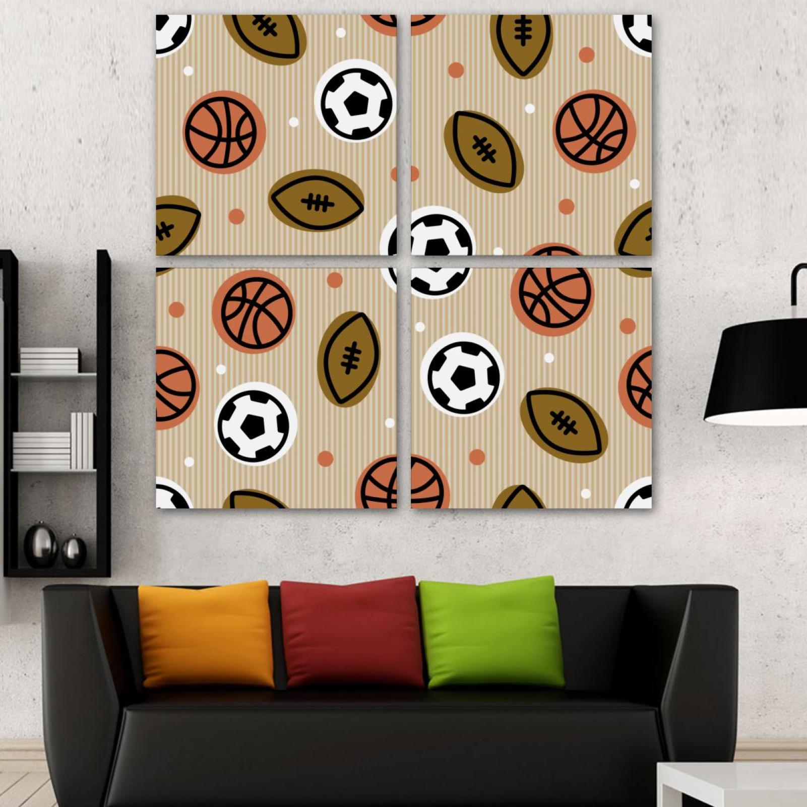 OWNSERIES Football Scoccer Basketball Pattern 4PC Frameless Canvas Wall ...