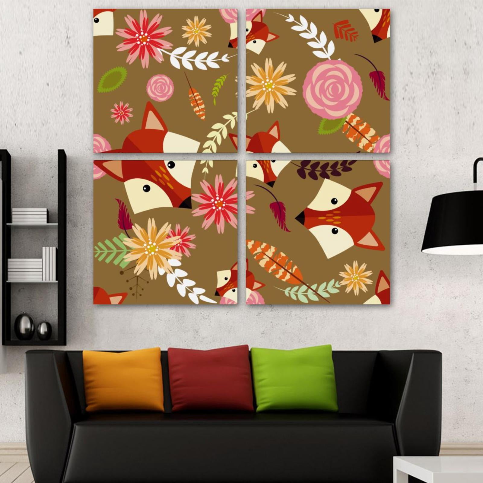 OWNSERIES Fox Head Pattern 4PC Frameless Canvas Wall Art Paintings for ...