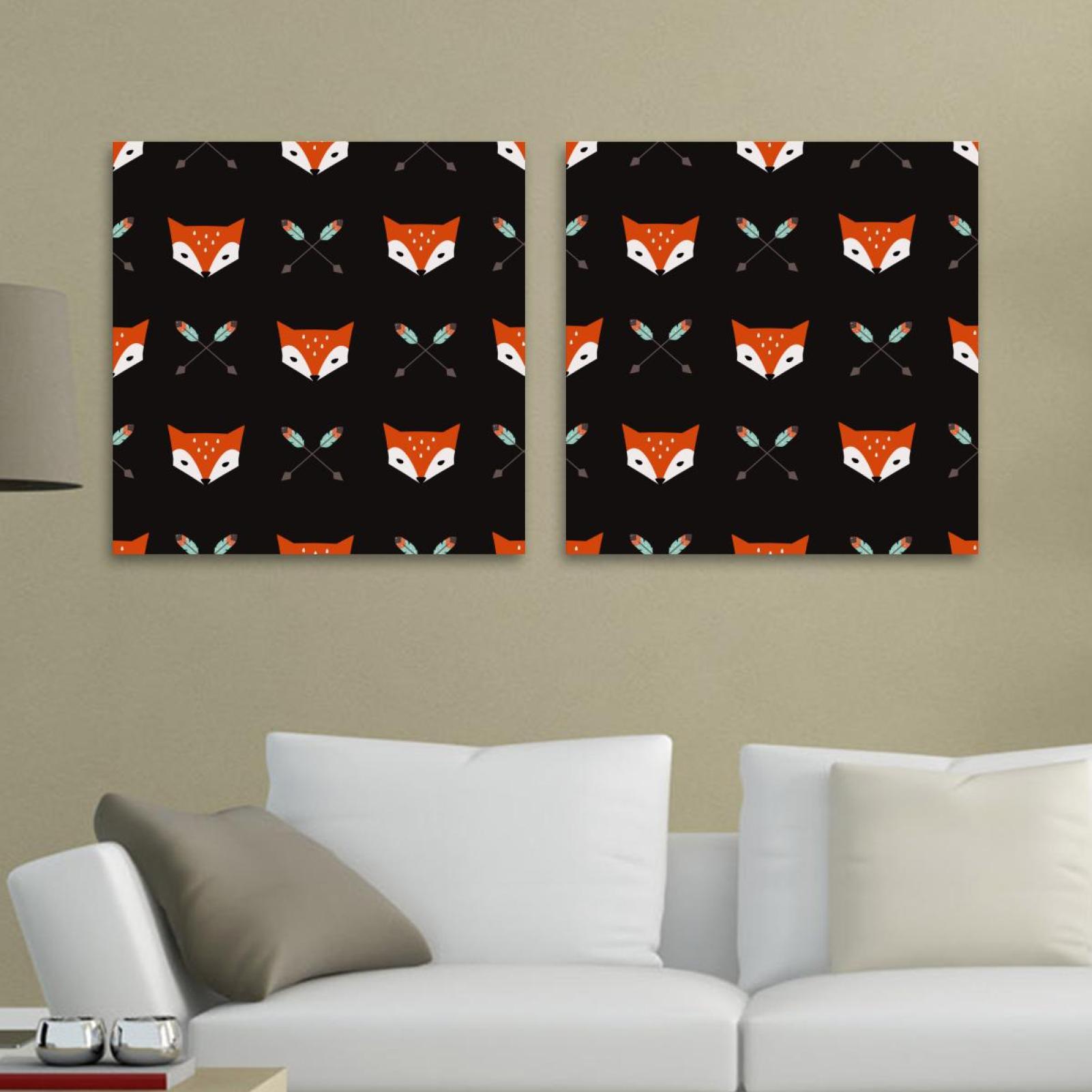 OWNSERIES Fox Heads Arrow Crossed Black Background Pattern 2PC Canvas ...