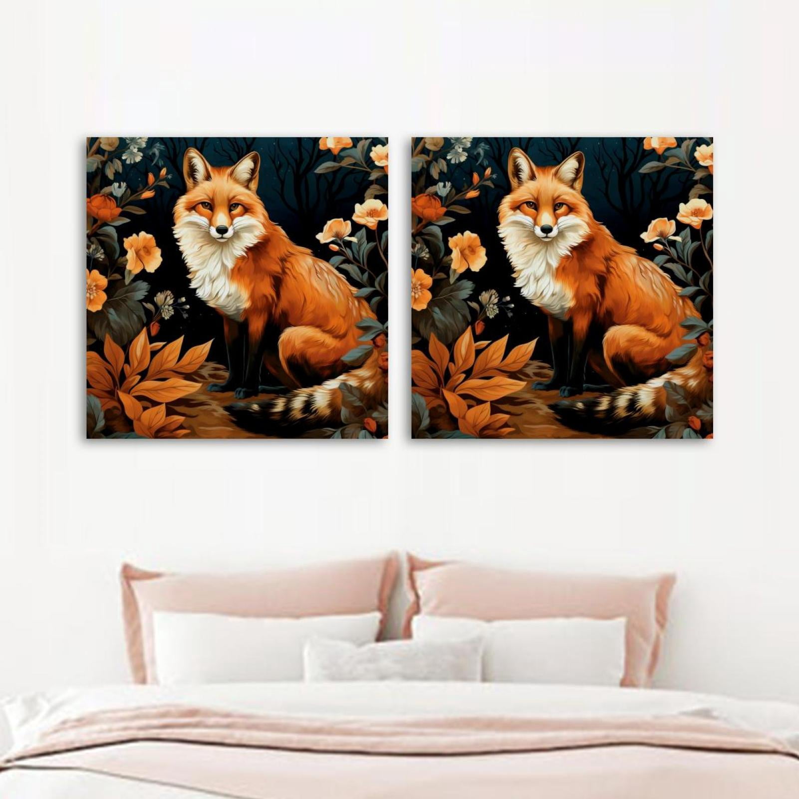 OWNSERIES Fox Pattern Pattern 2PC Canvas Wall Art Paintings for Living ...