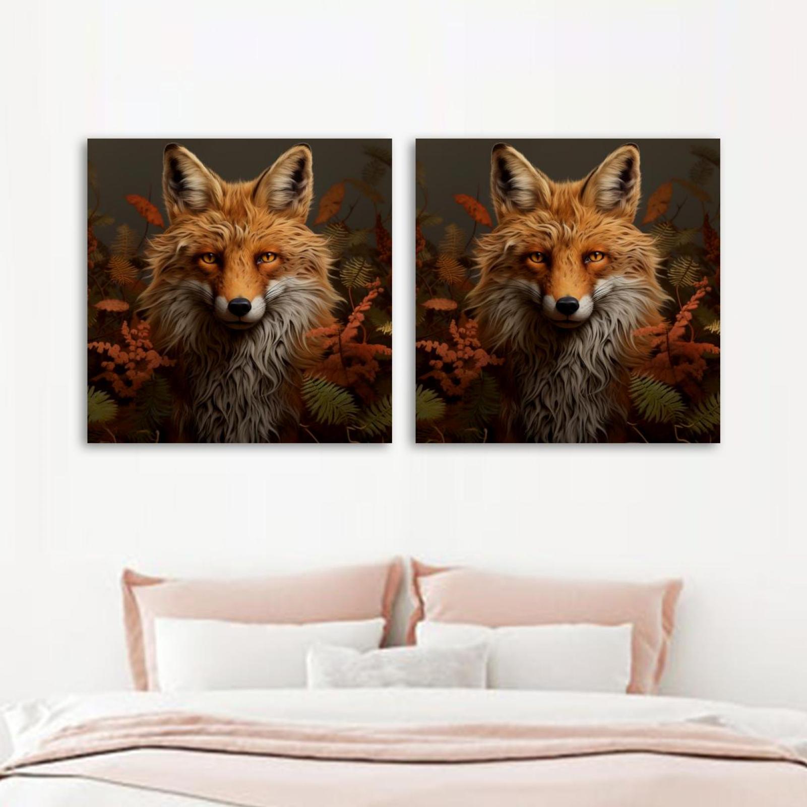 OWNSERIES Fox Pattern Pattern 2PC Canvas Wall Art Paintings for Living ...