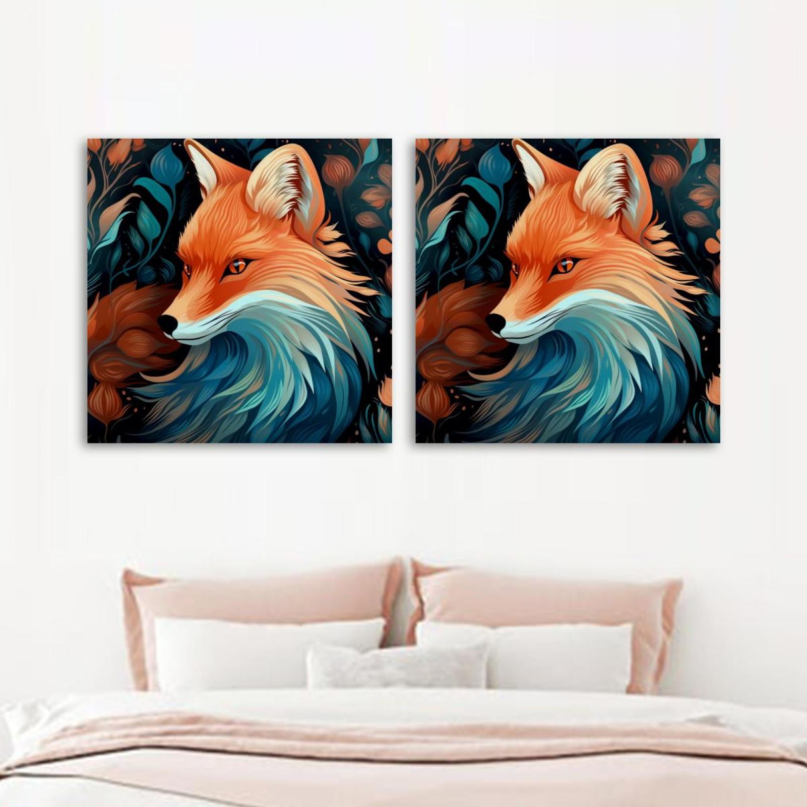 OWNSERIES Fox Pattern Pattern 2PC Canvas Wall Art Paintings for Living ...