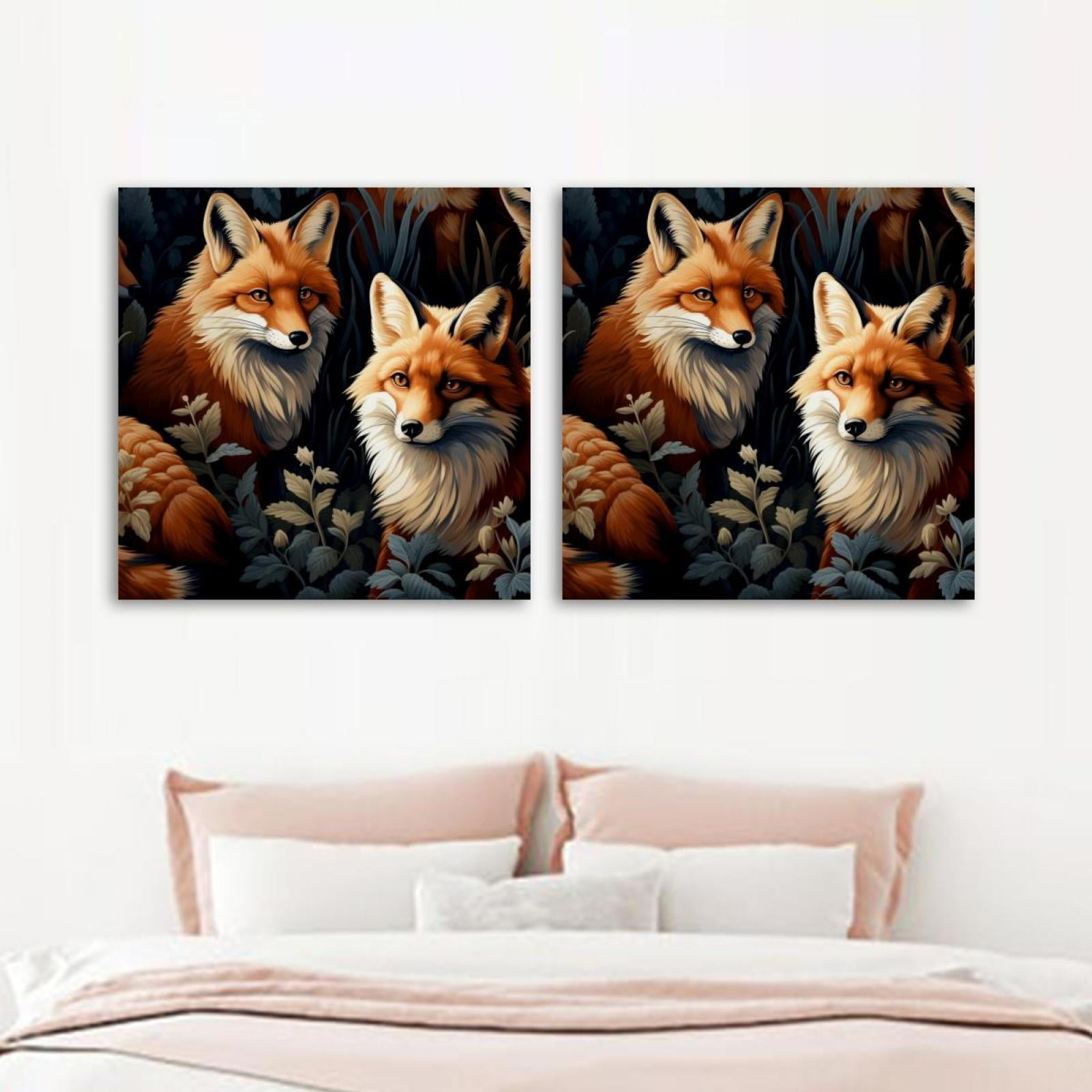 OWNSERIES Fox Pattern Pattern 2PC Canvas Wall Art Paintings for Living ...