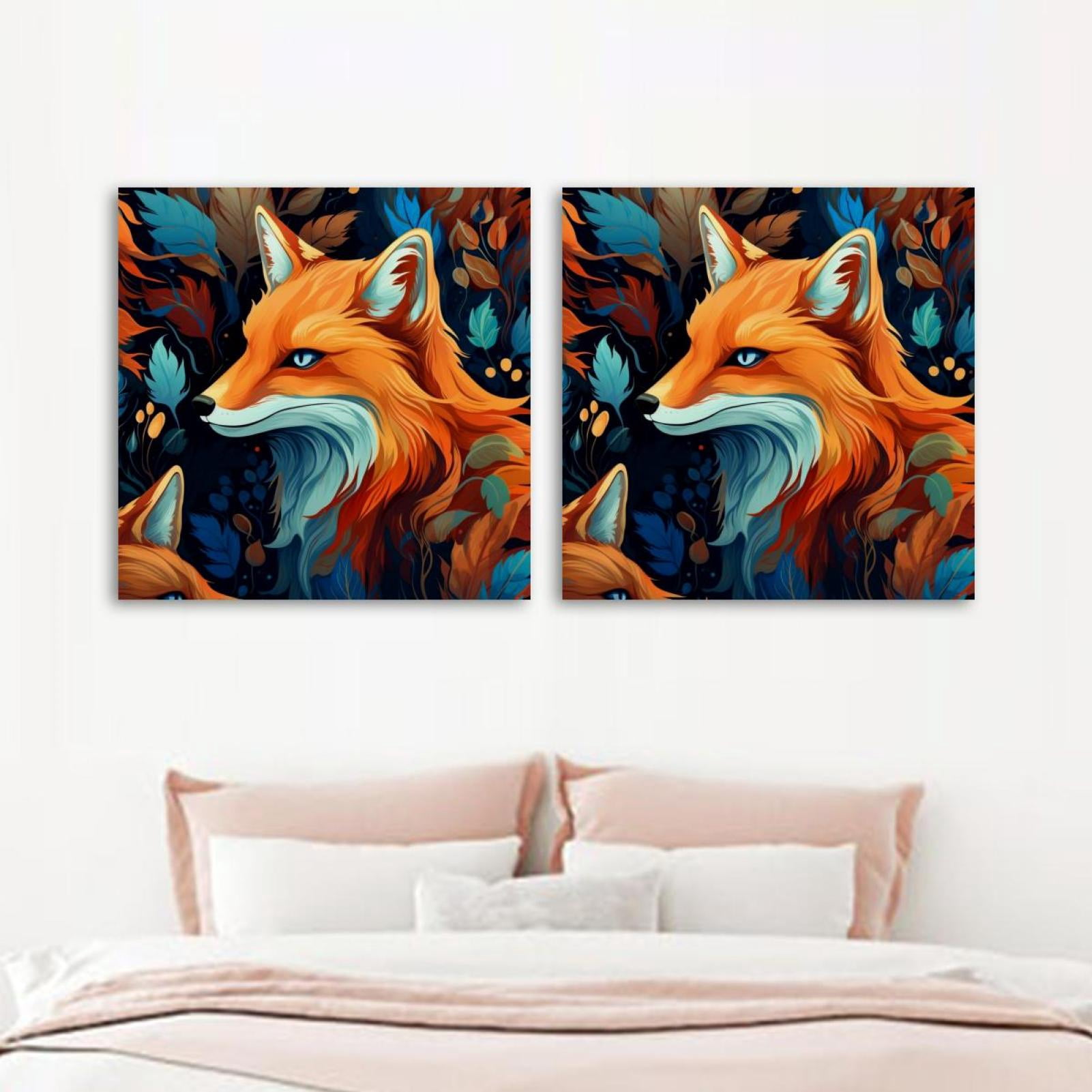 OWNSERIES Fox Pattern Pattern 2PC Canvas Wall Art Paintings for Living ...