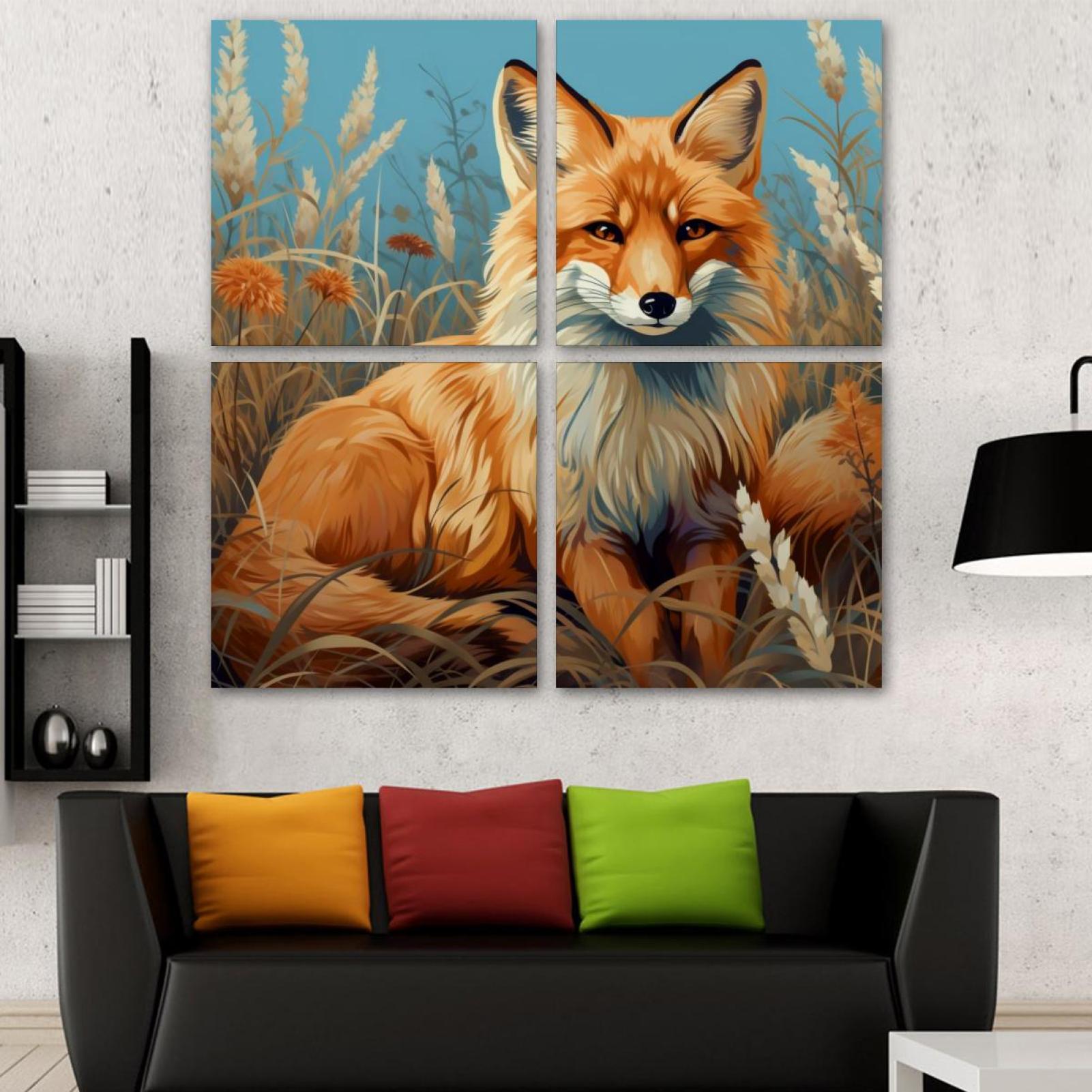OWNSERIES Fox Pattern Pattern 4PC Frameless Canvas Wall Art Paintings ...