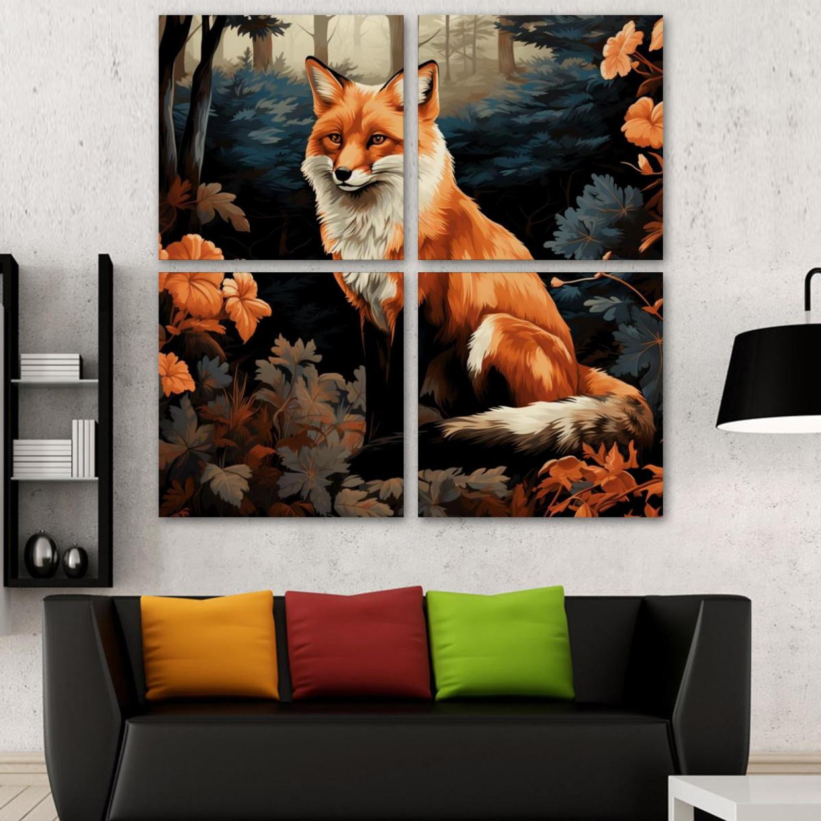 OWNSERIES Fox Pattern Pattern 4PC Frameless Canvas Wall Art Paintings ...
