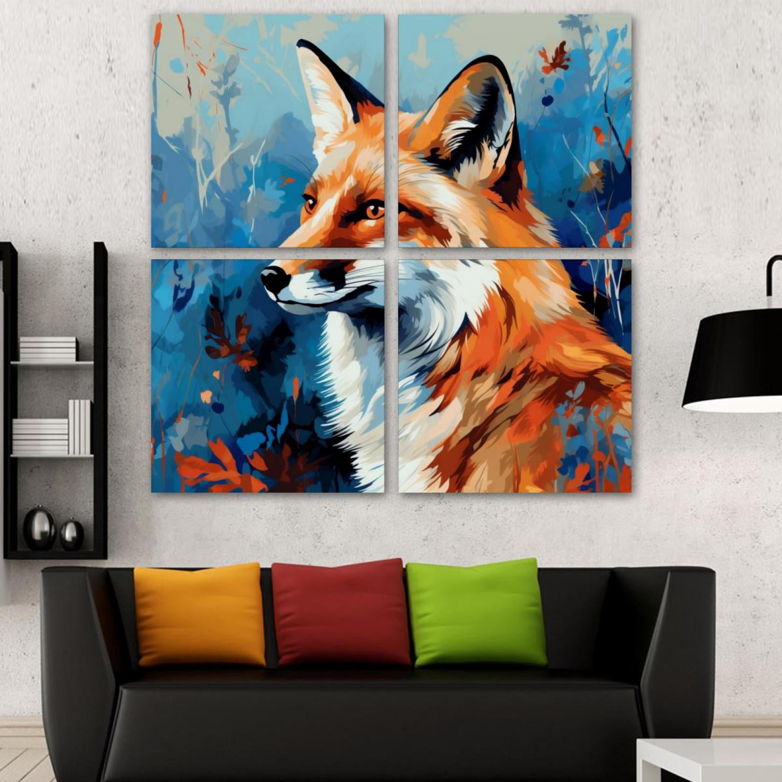 OWNSERIES Fox Pattern Pattern 4PC Frameless Canvas Wall Art Paintings ...