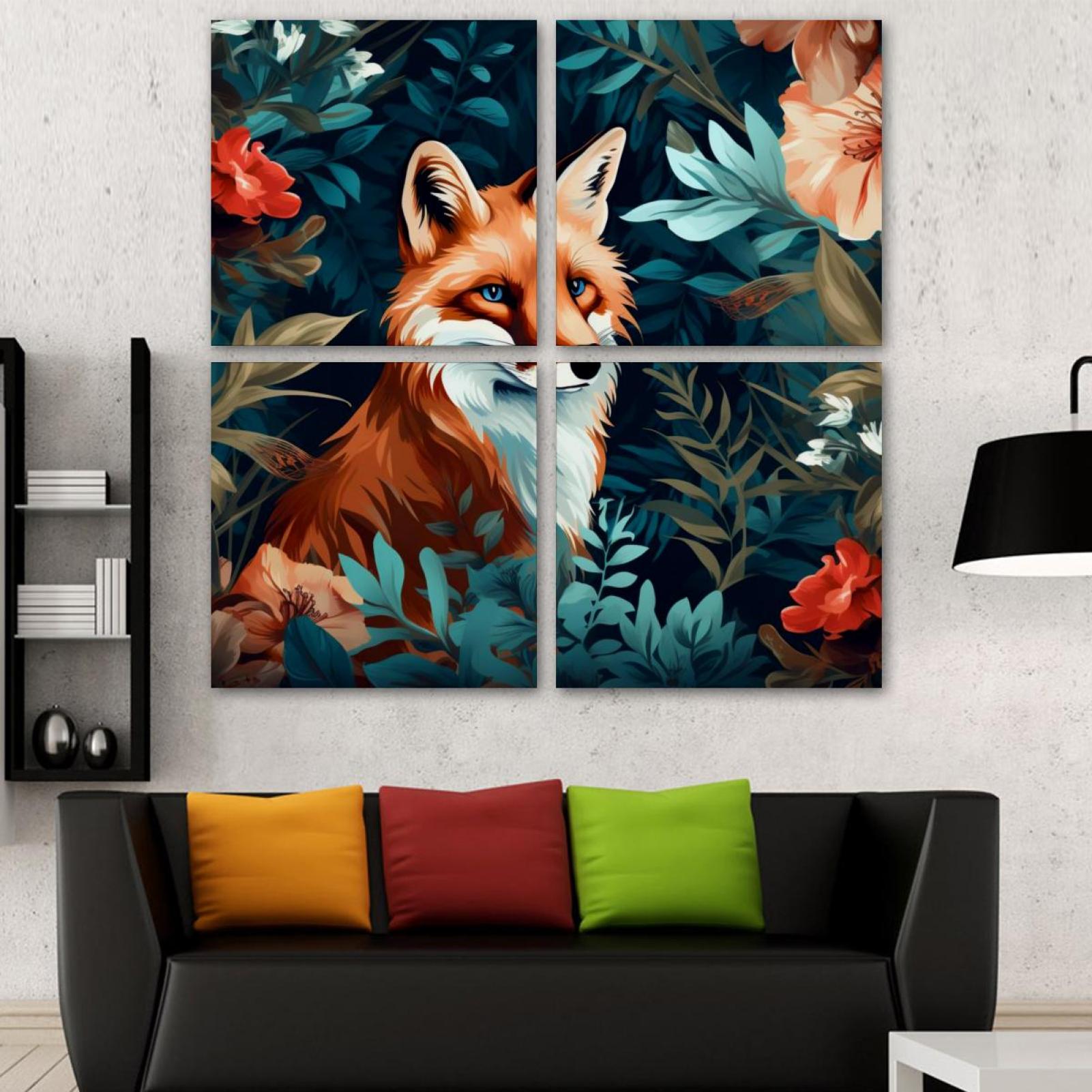 OWNSERIES Fox Pattern Pattern 4PC Frameless Canvas Wall Art Paintings ...