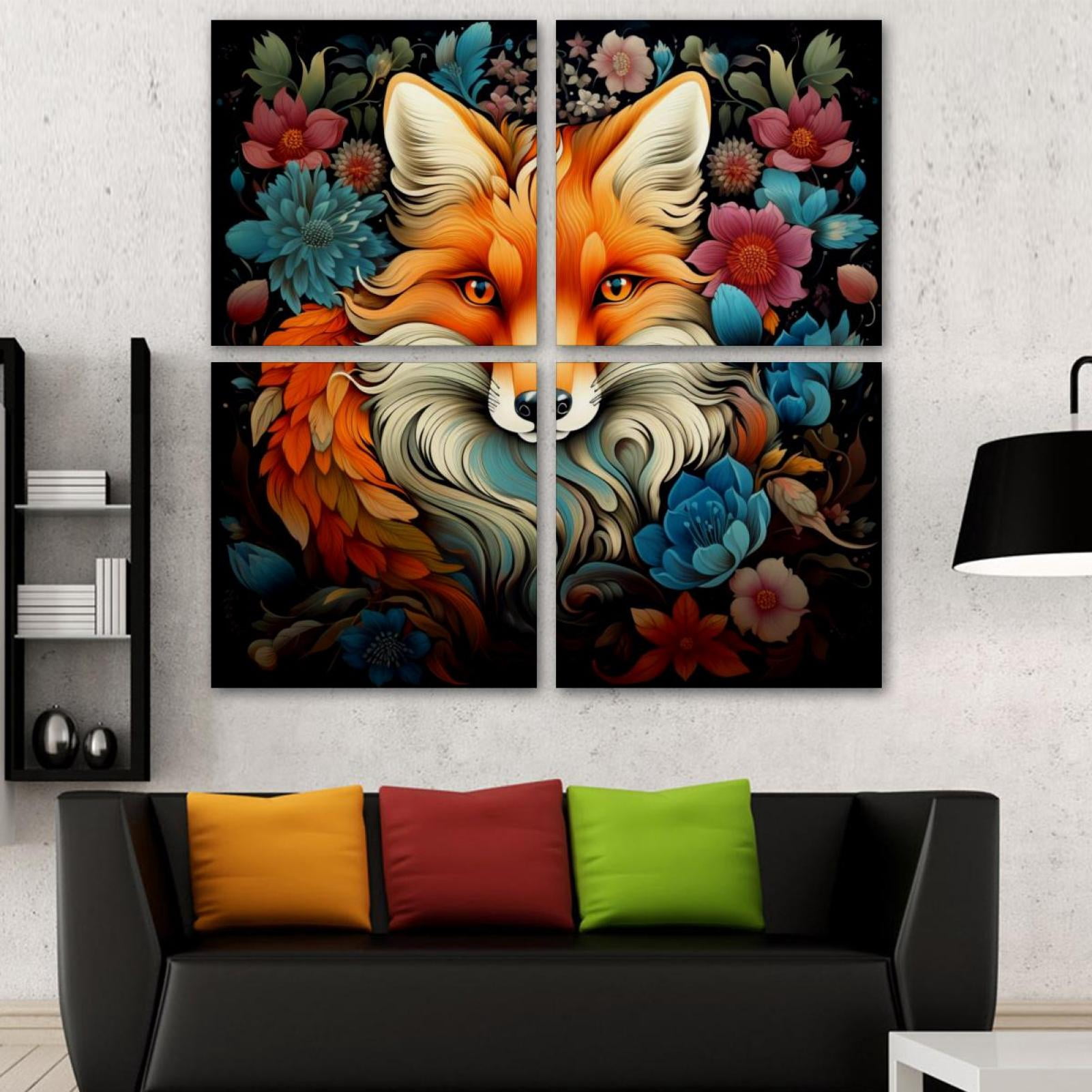 OWNSERIES Fox Pattern Pattern 4PC Frameless Canvas Wall Art Paintings ...