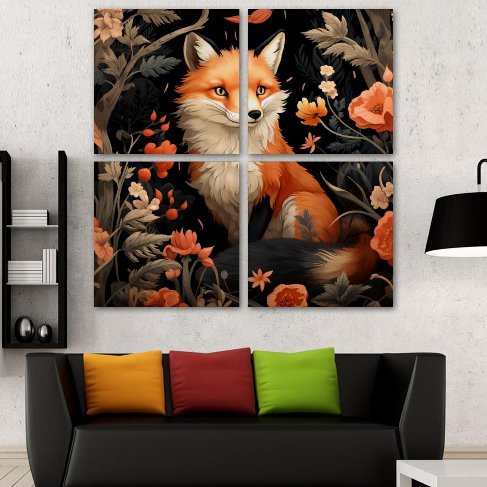 OWNSERIES Fox Pattern Pattern 4PC Frameless Canvas Wall Art Paintings ...