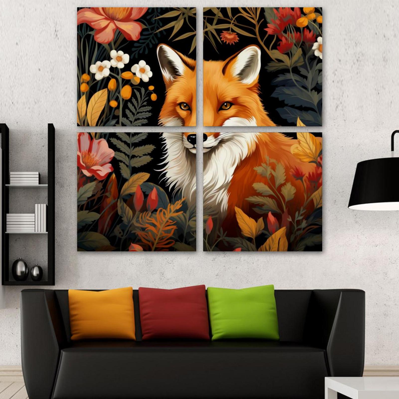 OWNSERIES Fox Pattern Pattern 4PC Frameless Canvas Wall Art Paintings ...