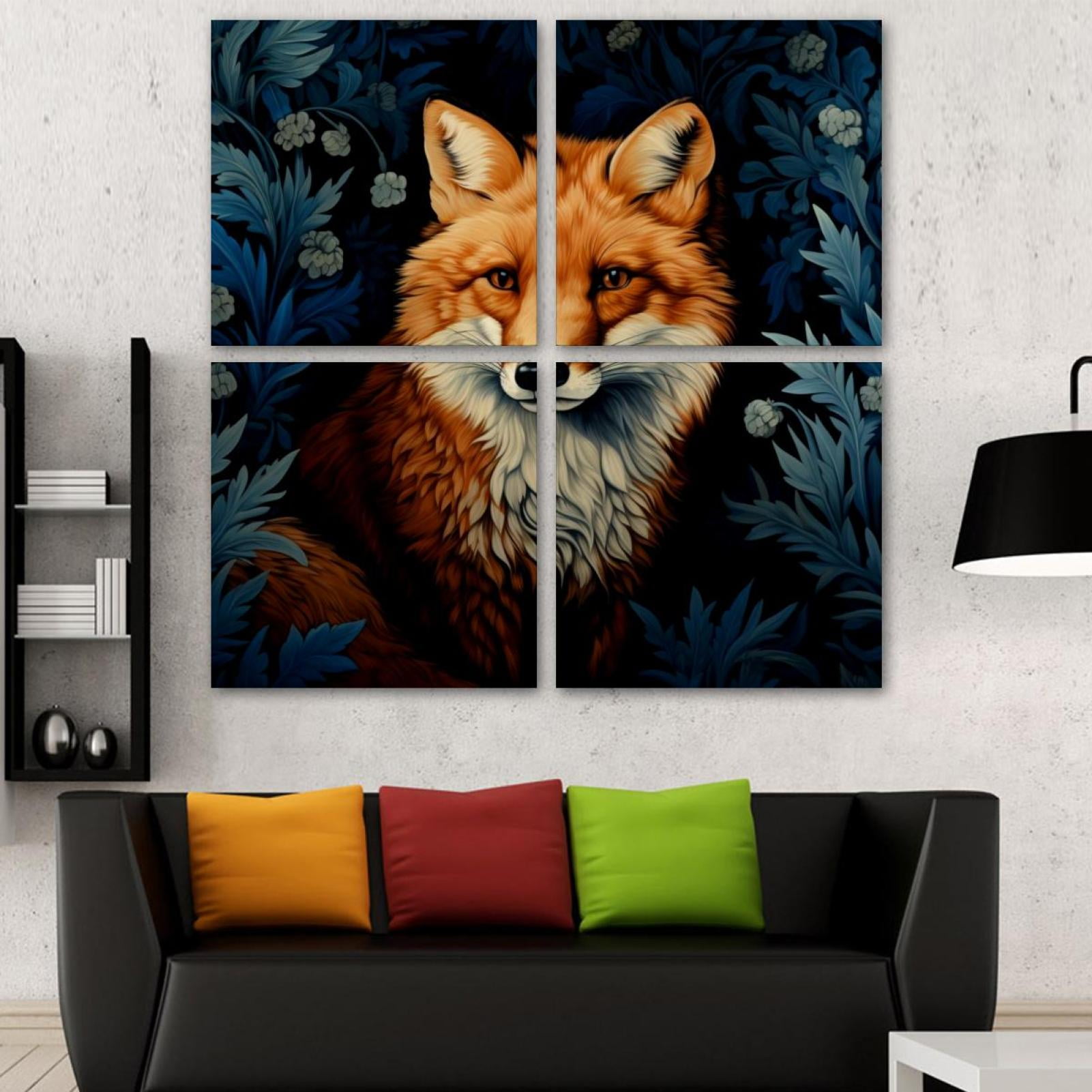 OWNSERIES Fox Pattern Pattern 4PC Frameless Canvas Wall Art Paintings ...