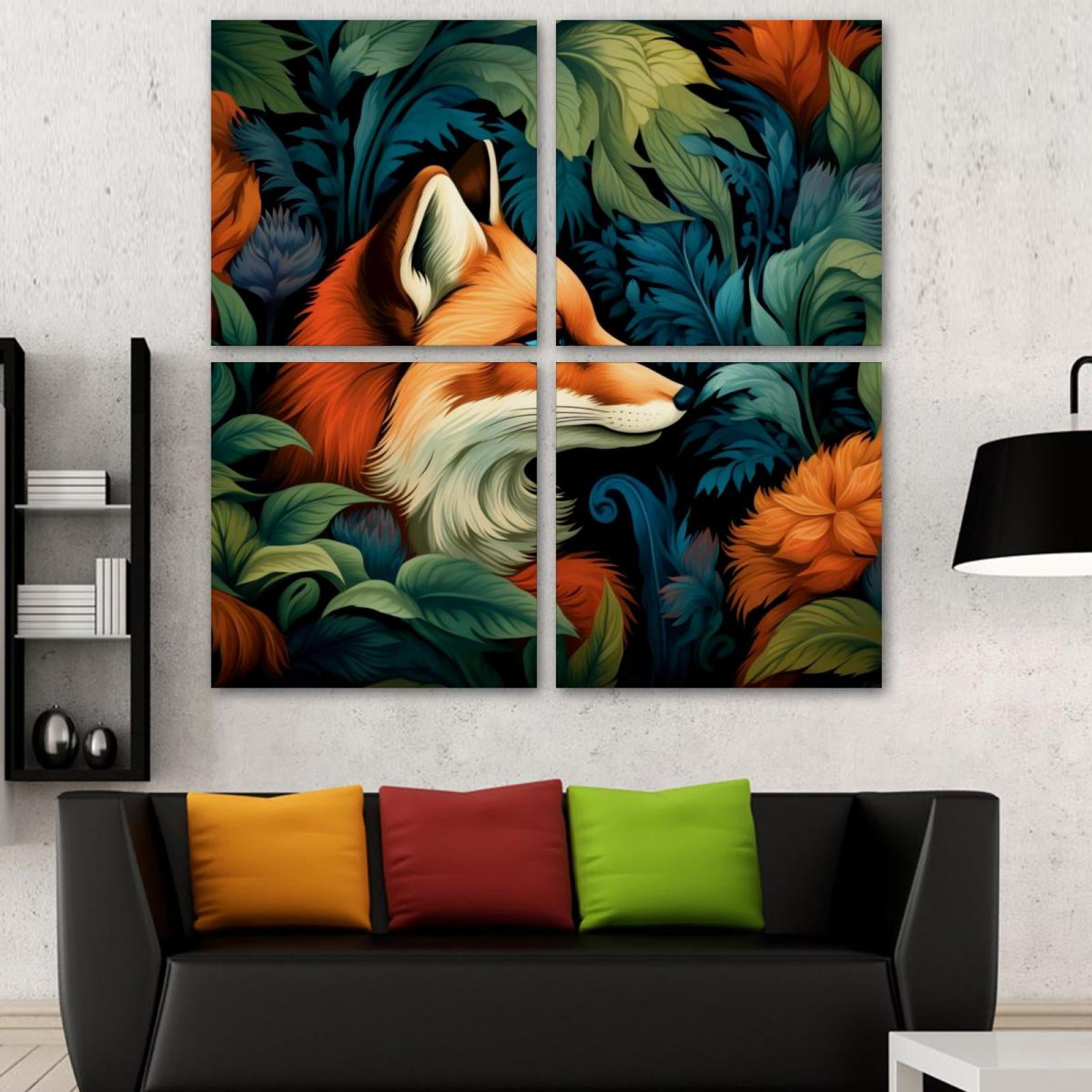 OWNSERIES Fox Pattern Pattern 4PC Frameless Canvas Wall Art Paintings ...