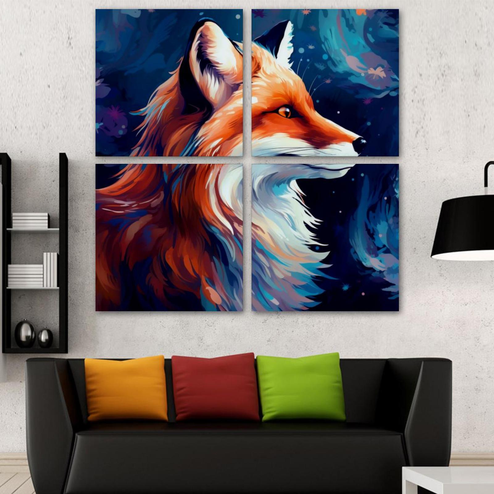 OWNSERIES Fox Pattern Pattern 4PC Frameless Canvas Wall Art Paintings ...