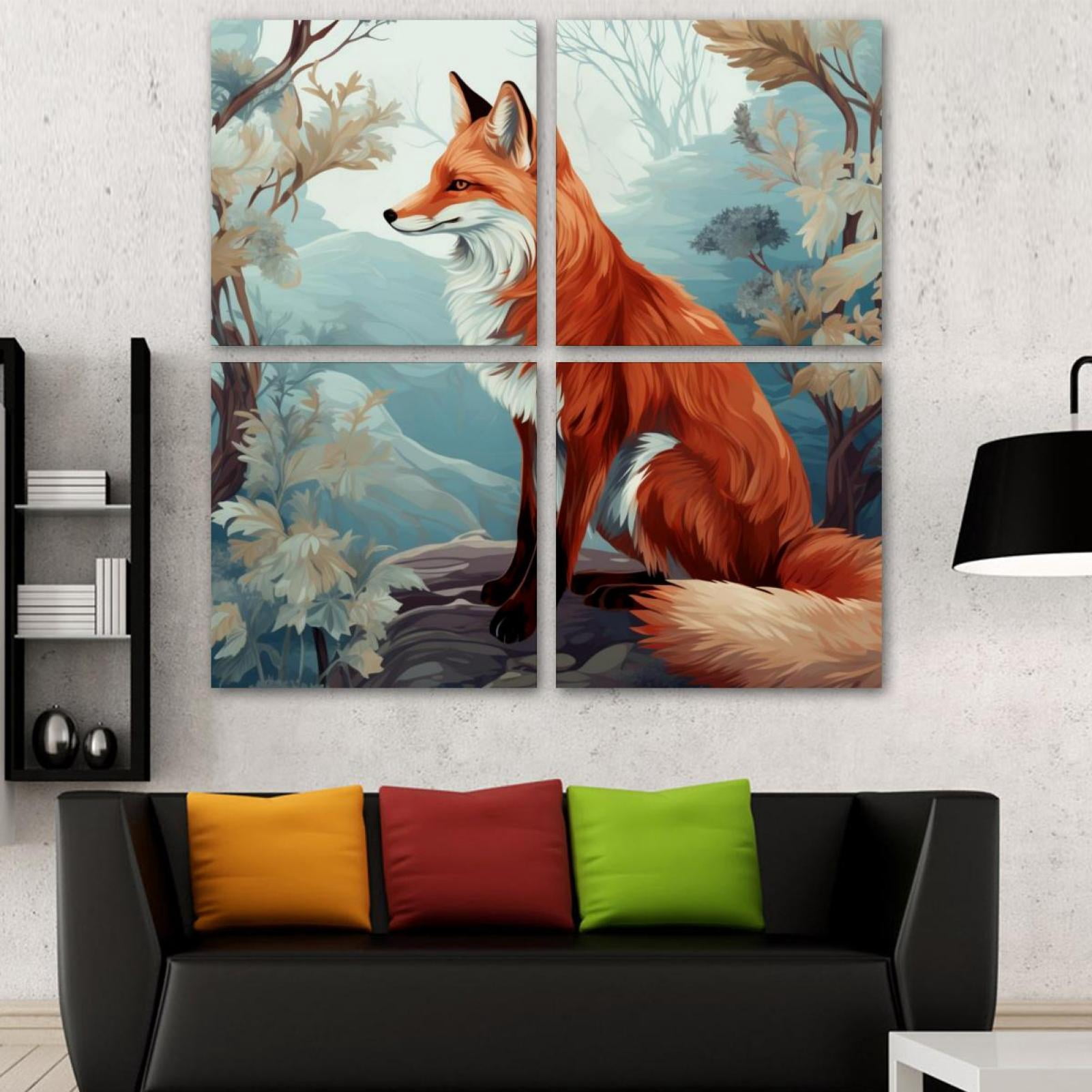 OWNSERIES Fox Pattern Pattern 4PC Frameless Canvas Wall Art Paintings ...