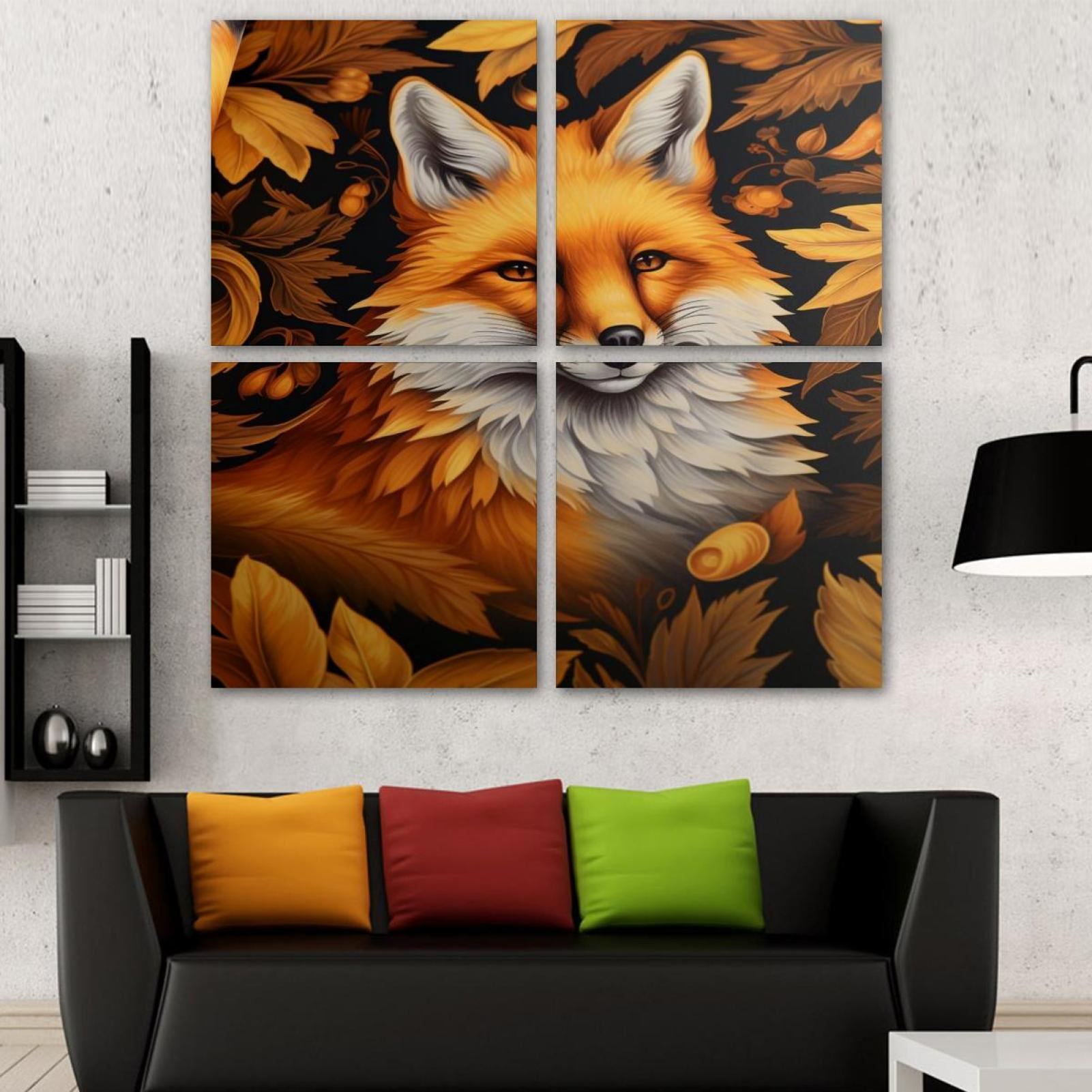 OWNSERIES Fox Pattern Pattern 4PC Frameless Canvas Wall Art Paintings ...