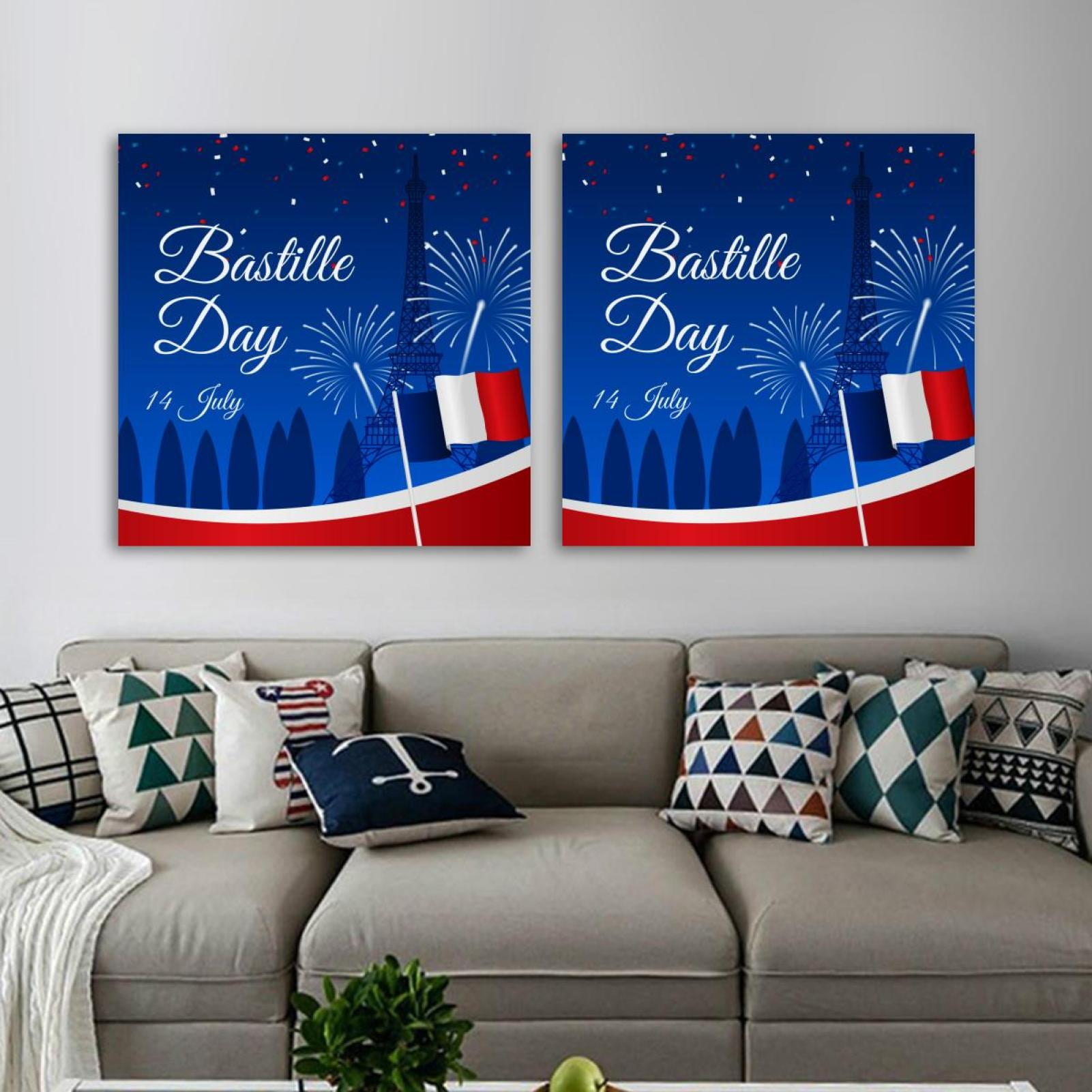 OWNSERIES Franch Bastille Day July 14Th Pattern 2PC Canvas Wall Art ...