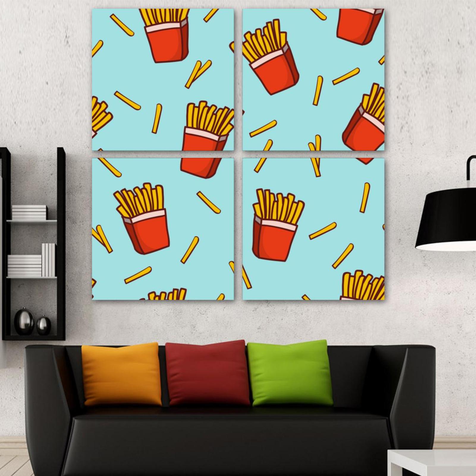 OWNSERIES French Fries Blue Pattern 4PC Frameless Canvas Wall Art ...